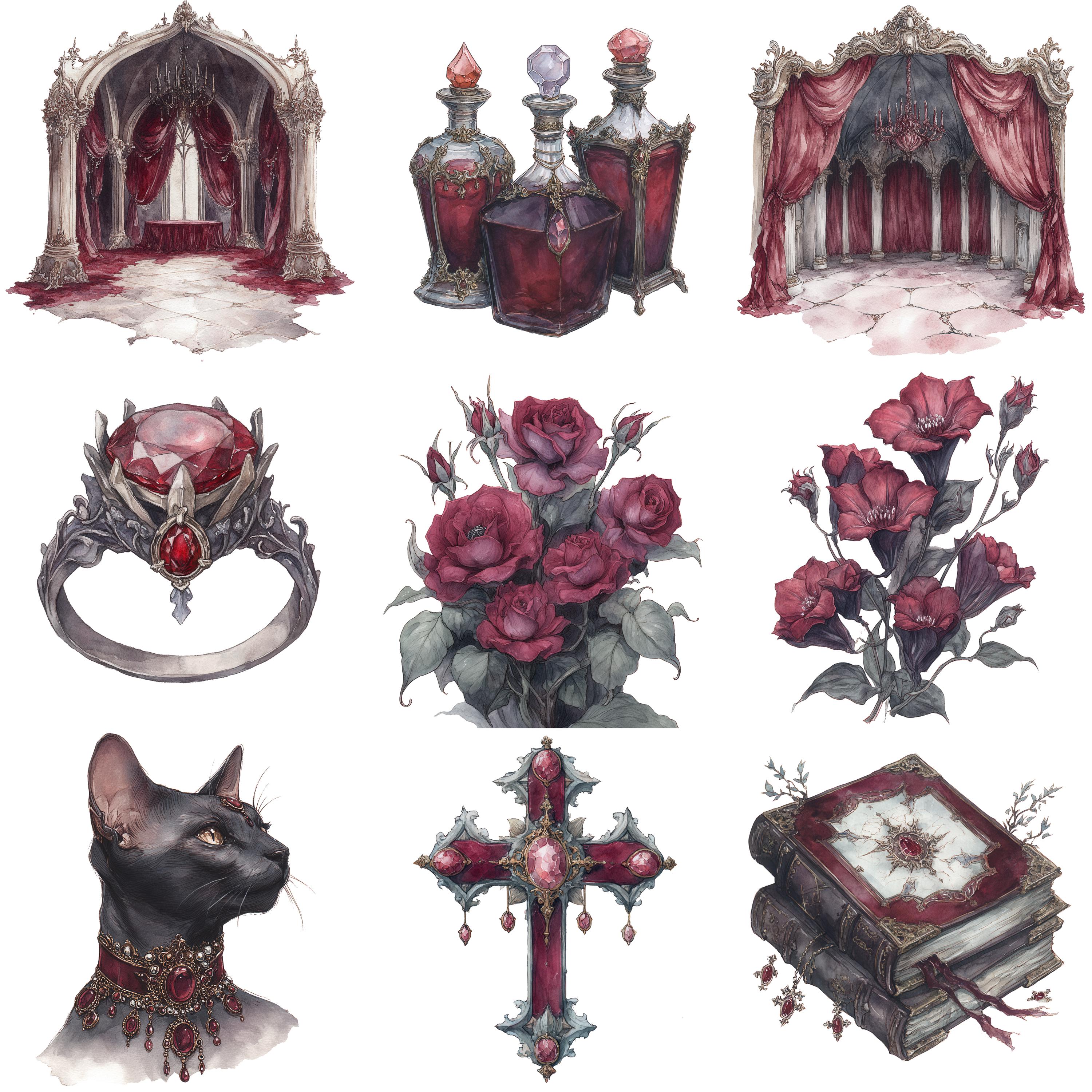 Gothic Vampire Clipart Bundle, Halloween Vampires Watercolor Clipart ...