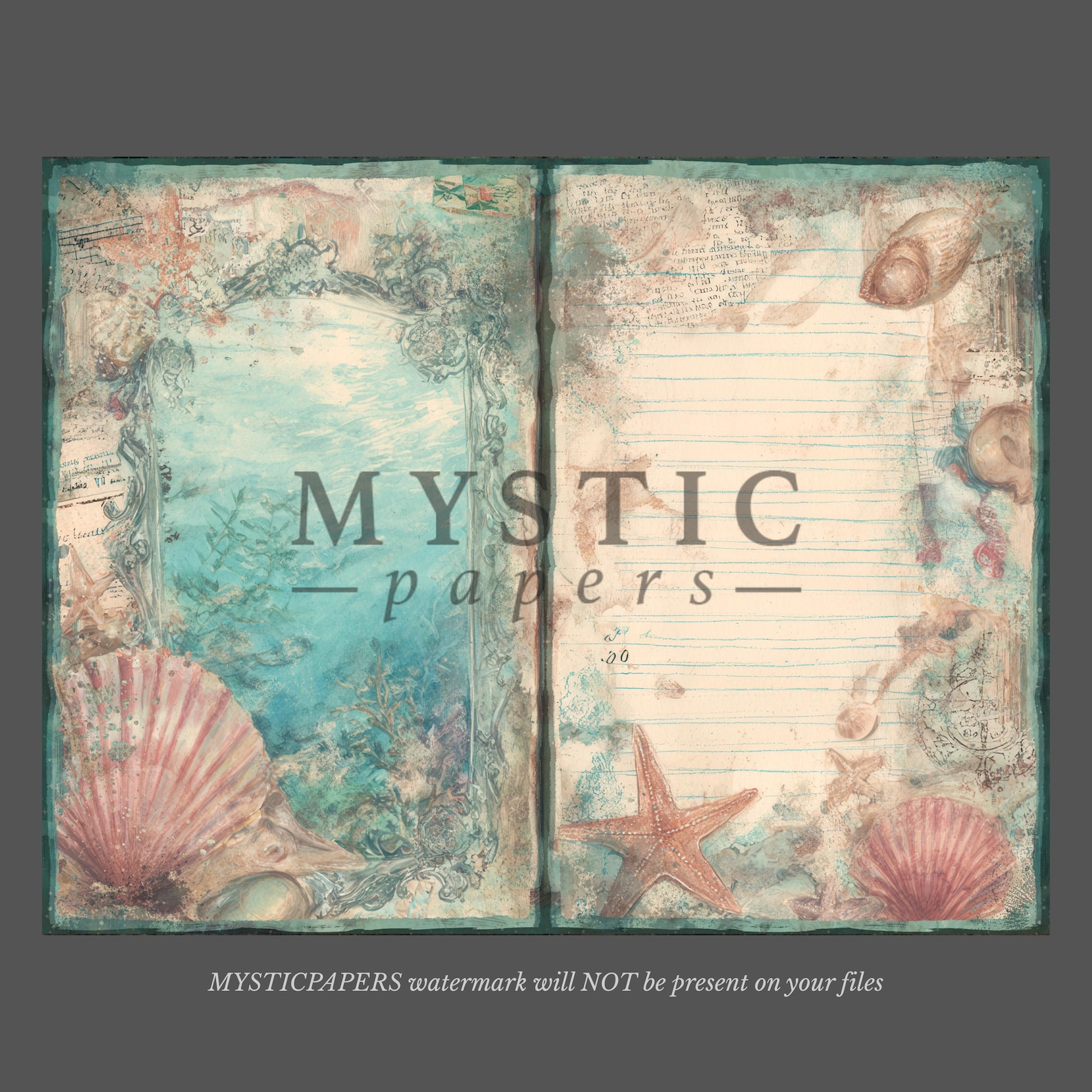 Underwater Junk Journal Pages, Vintage Ocean Printable Paper, Mermaid ...