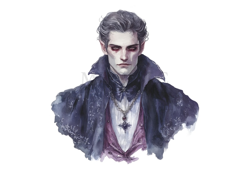 Purple Victorian Glamor Vampire Watercolor Clipart Bundle, Dark ...