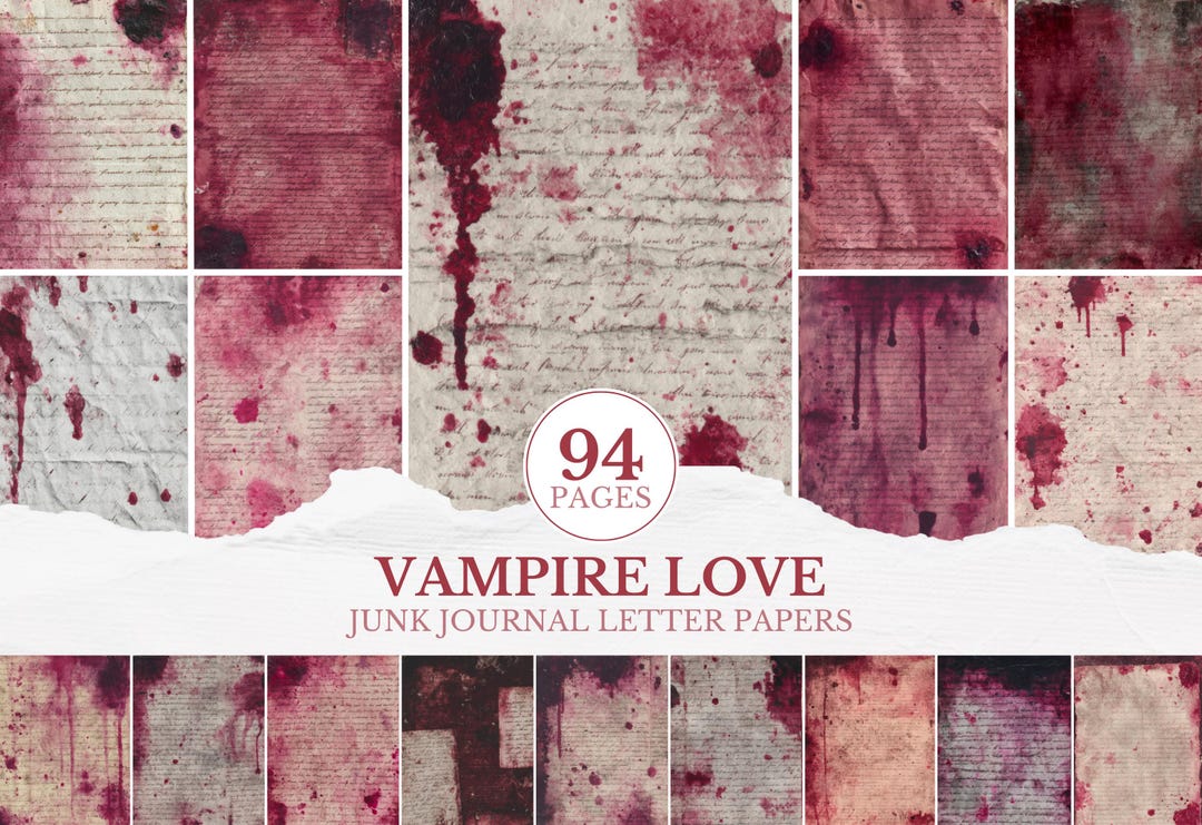 Vampire Love Letter Papers, Dark Romance Junk Journal Paper for Vampire ...
