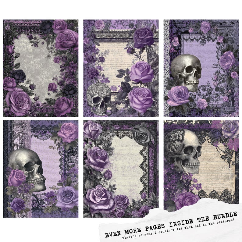 Goth Junk Journal Printable Purple Skull Roses Lace Vintage Victorian ...