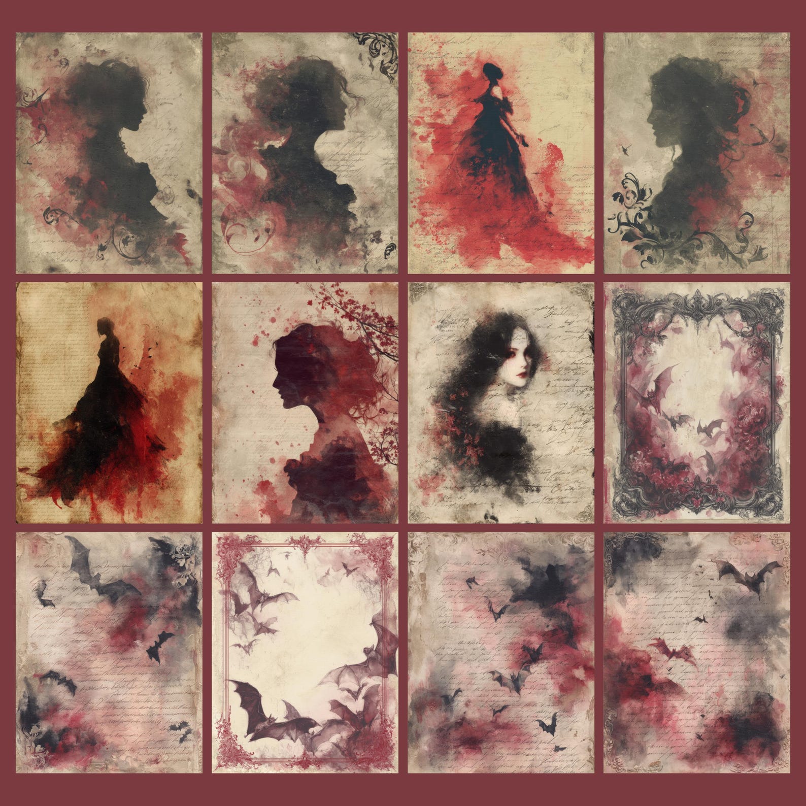 Gothic Vampire Junk Journal Pages, Vampire Printable Paper, Dark ...