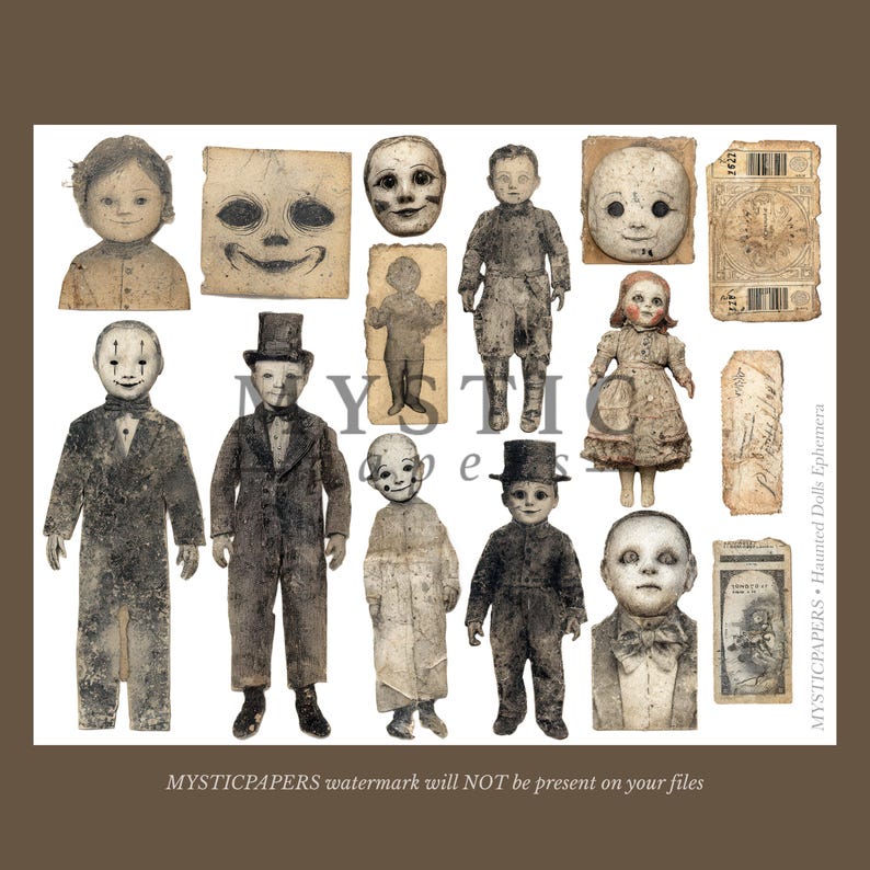 Haunted Dolls Junk Journal Ephemera, Creepy Doll Fussy Cuts, Eerie ...