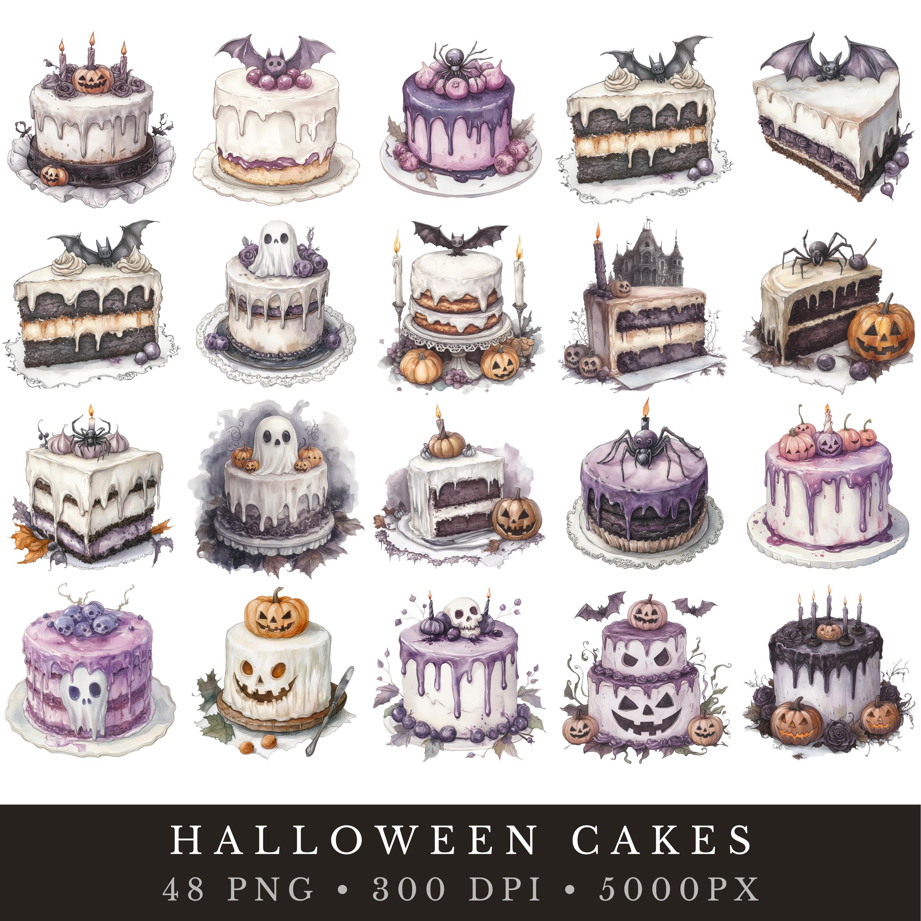 Quirky Halloween Cake Clipart, Ghost Cake PNG, Spooky Dessert Digital ...