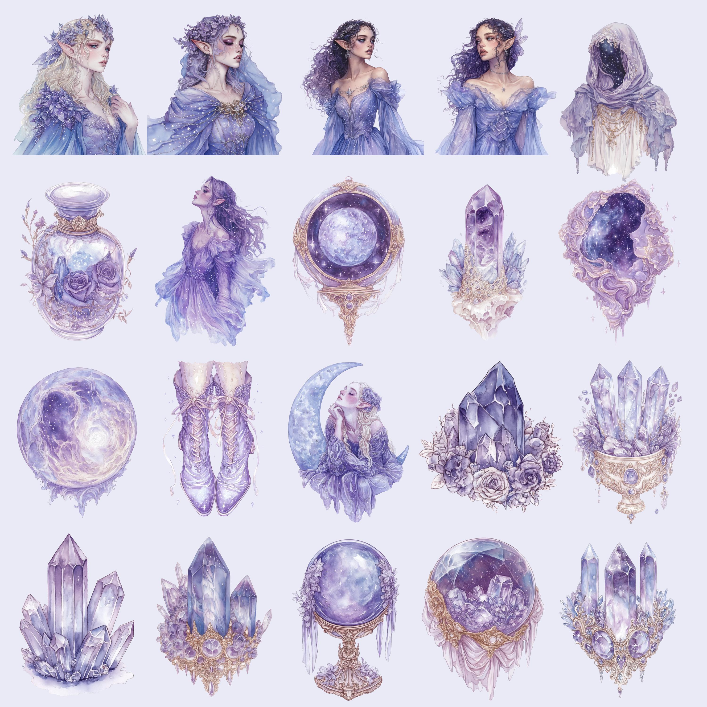 Celestial Elf Clipart, Magic Fairies Watercolor Clipart, Mystical ...