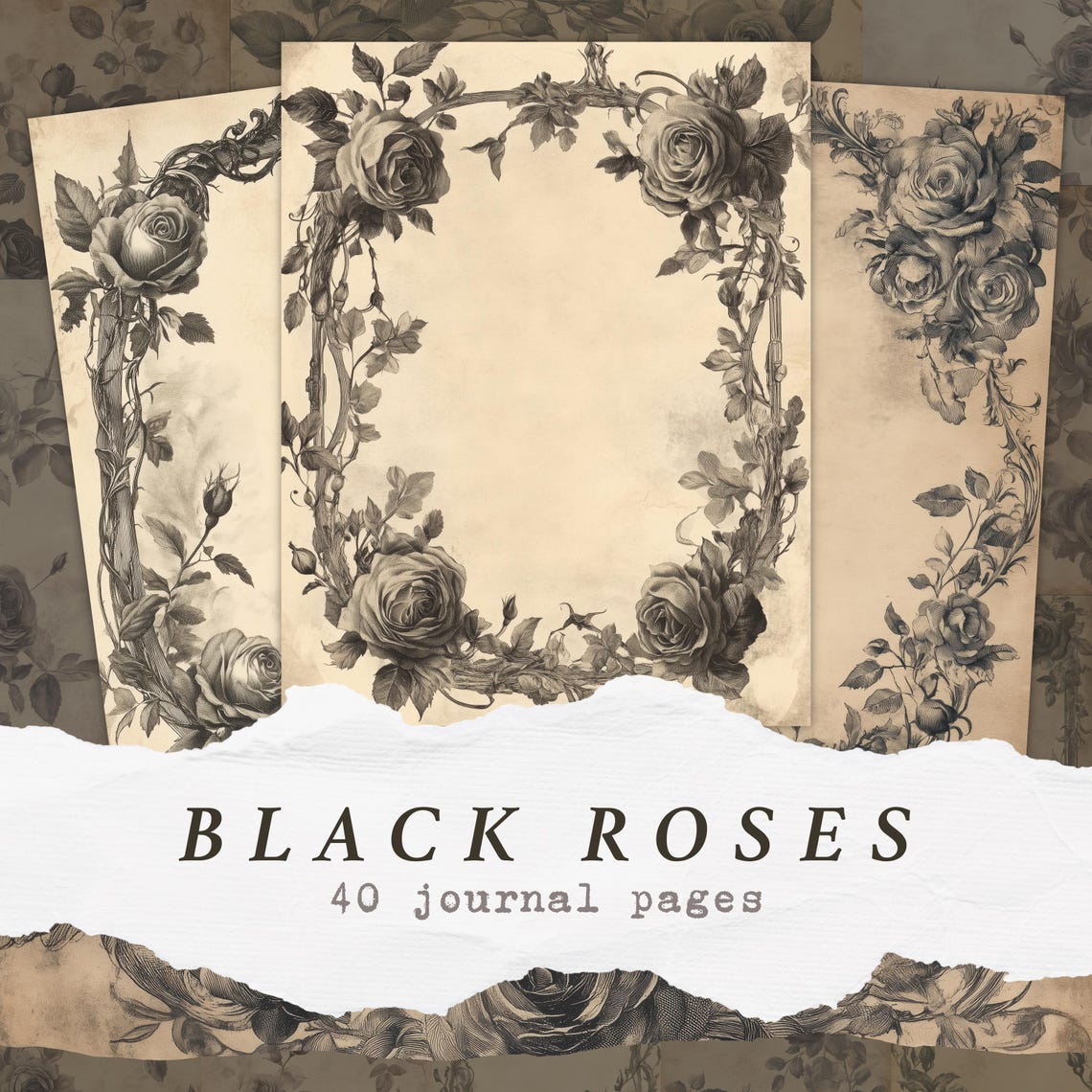 Printable Black Rose Junk Journal Pages, Vintage Gothic Scrapbooking ...