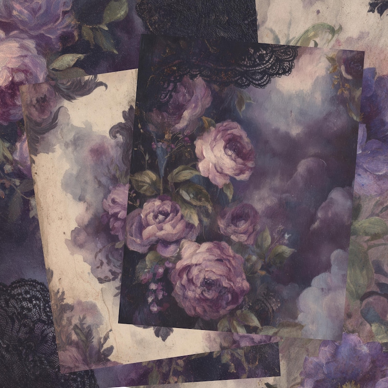 Baroque Botanical Digital Paper Purple Floral Papers, Pretty ...