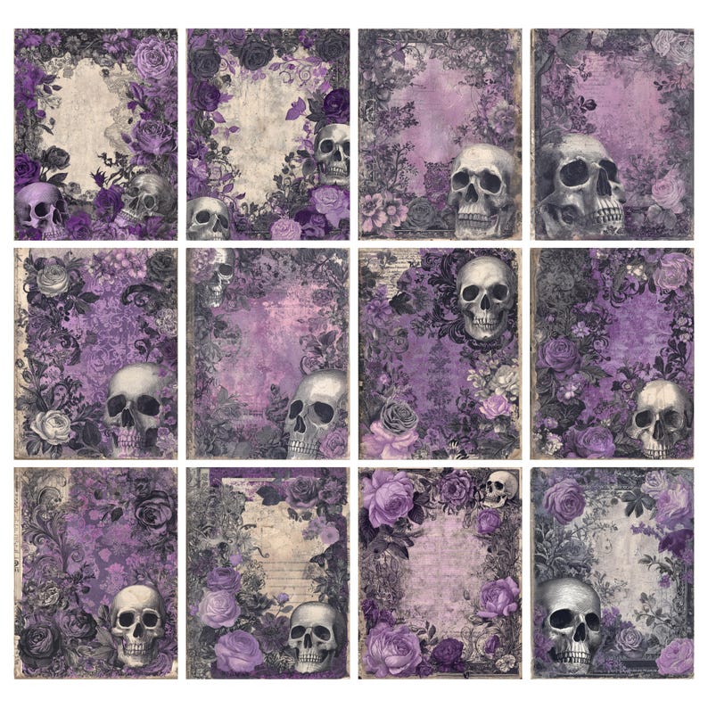 Goth Junk Journal Printable Purple Skull Roses Lace Vintage Victorian ...