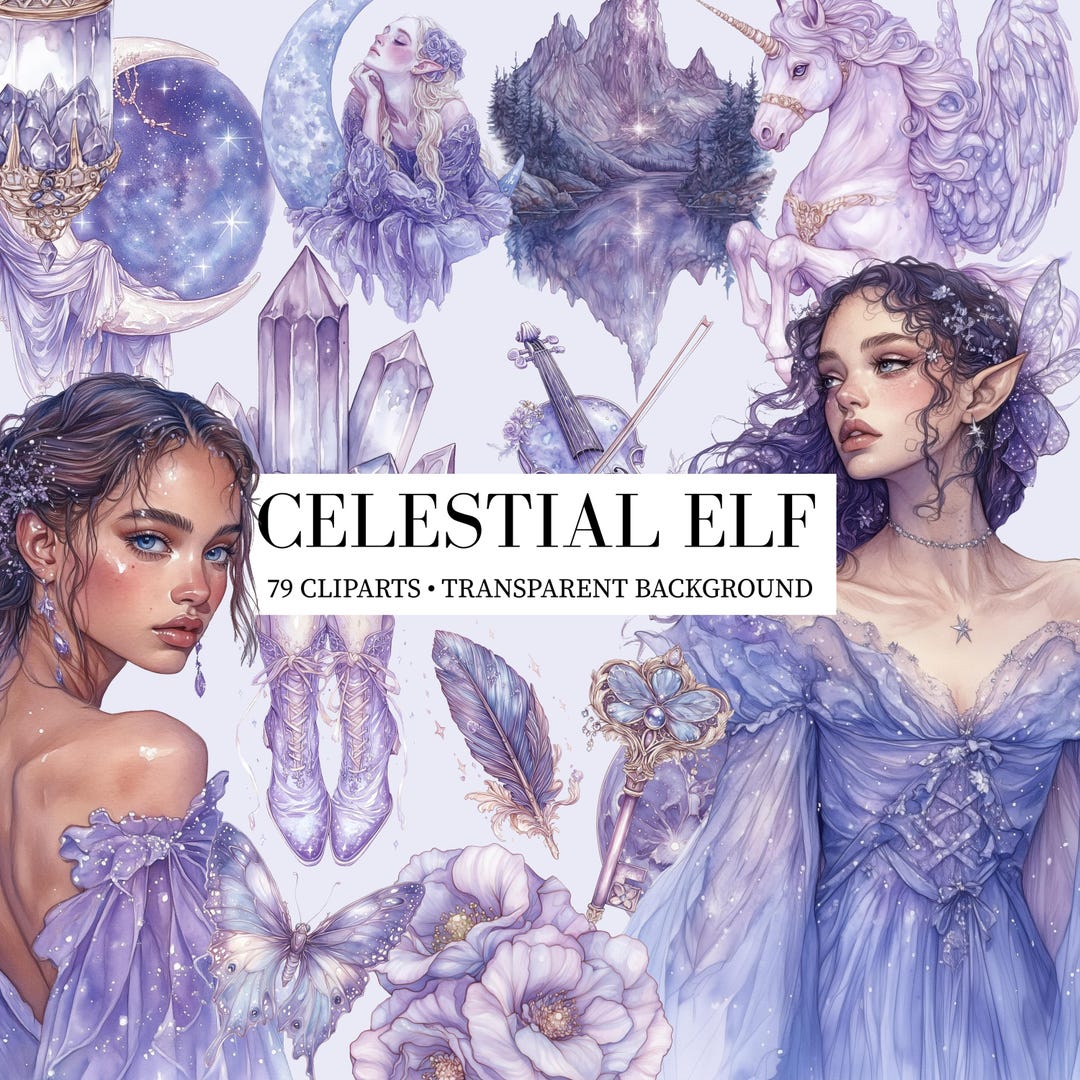 Celestial Elf Clipart, Magic Fairies Watercolor Clipart, Mystical ...