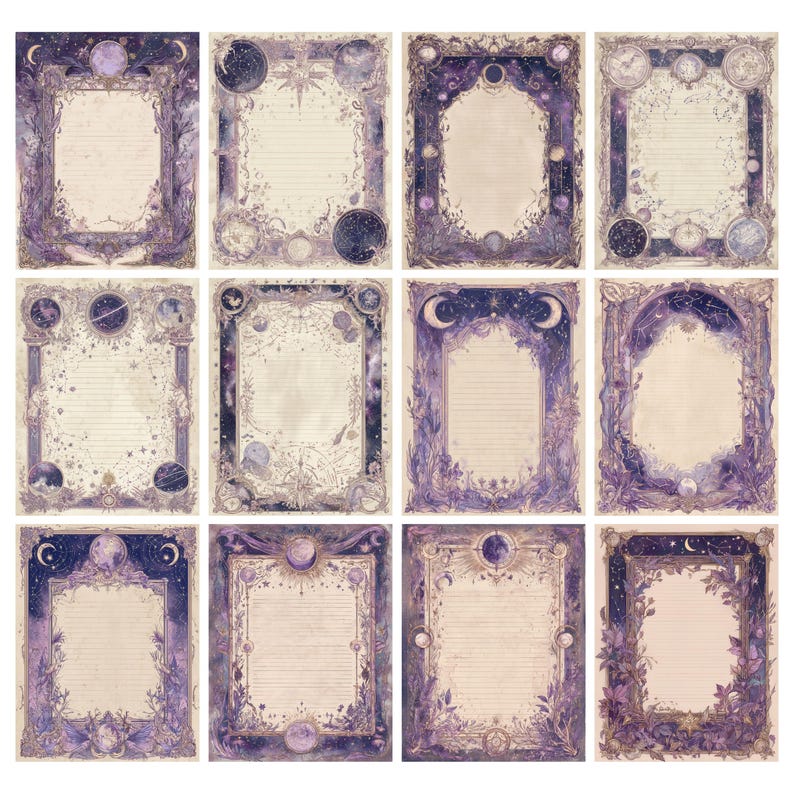Purple Celestial Writing Paper Background, Printable Grimoire Blank ...