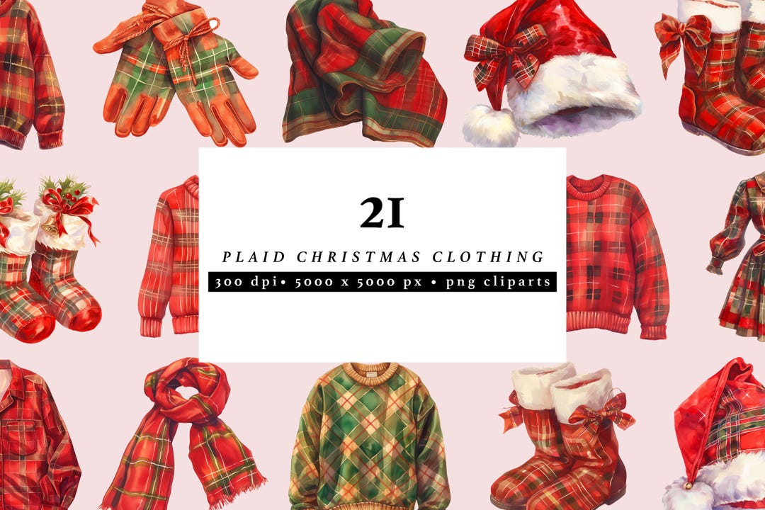 Plaid Christmas Clothes Png Bundle, Tartan Christmas Socks Png ...