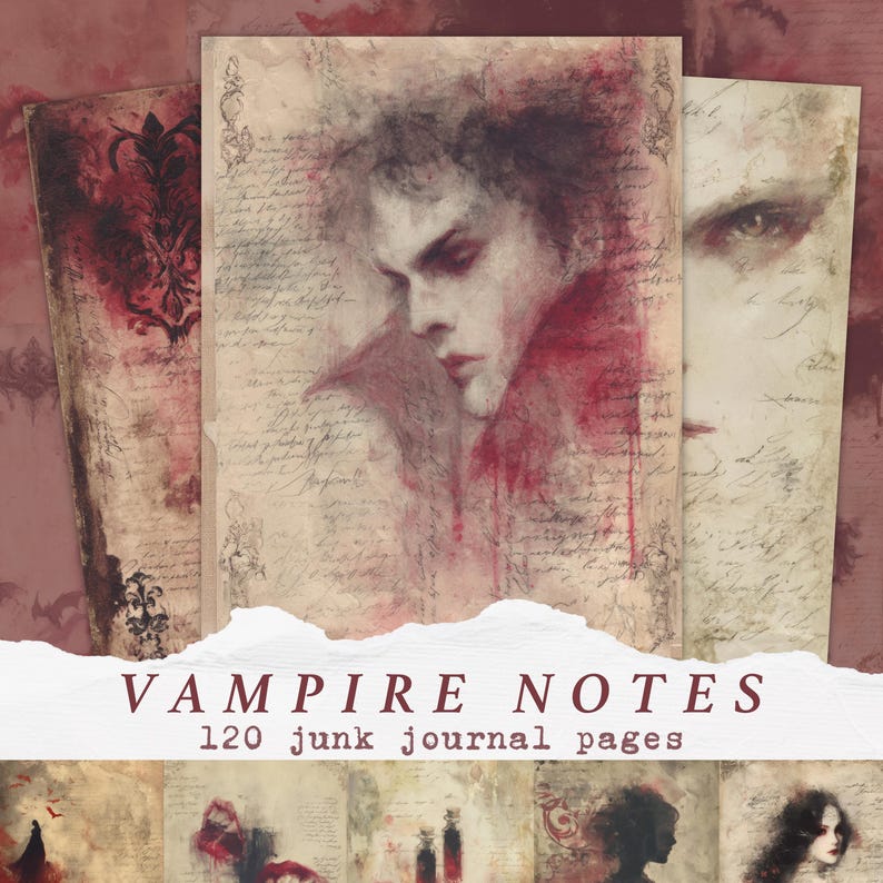 Gothic Vampire Junk Journal Pages, Vampire Printable Paper, Dark ...