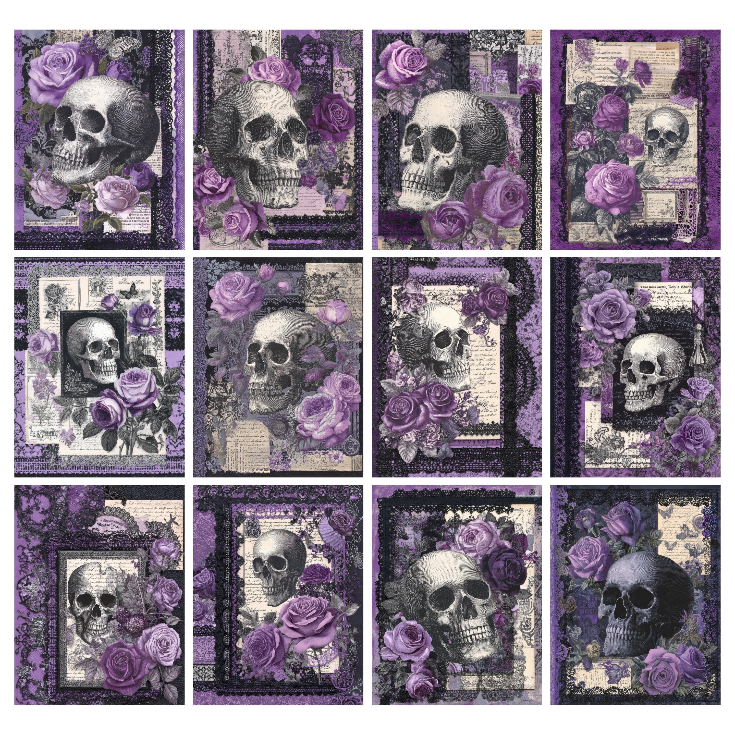 Goth Junk Journal Printable Purple Skull Roses Lace Vintage Victorian ...