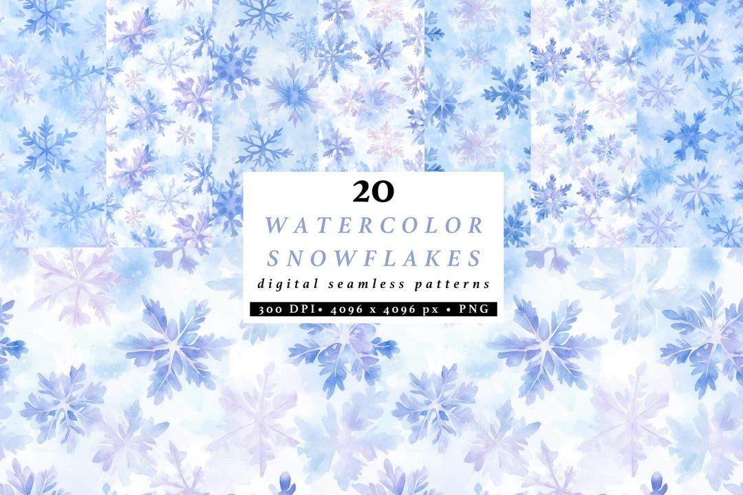 Watercolor Snowflake Digital Papers, Seamless Winter Patterns ...