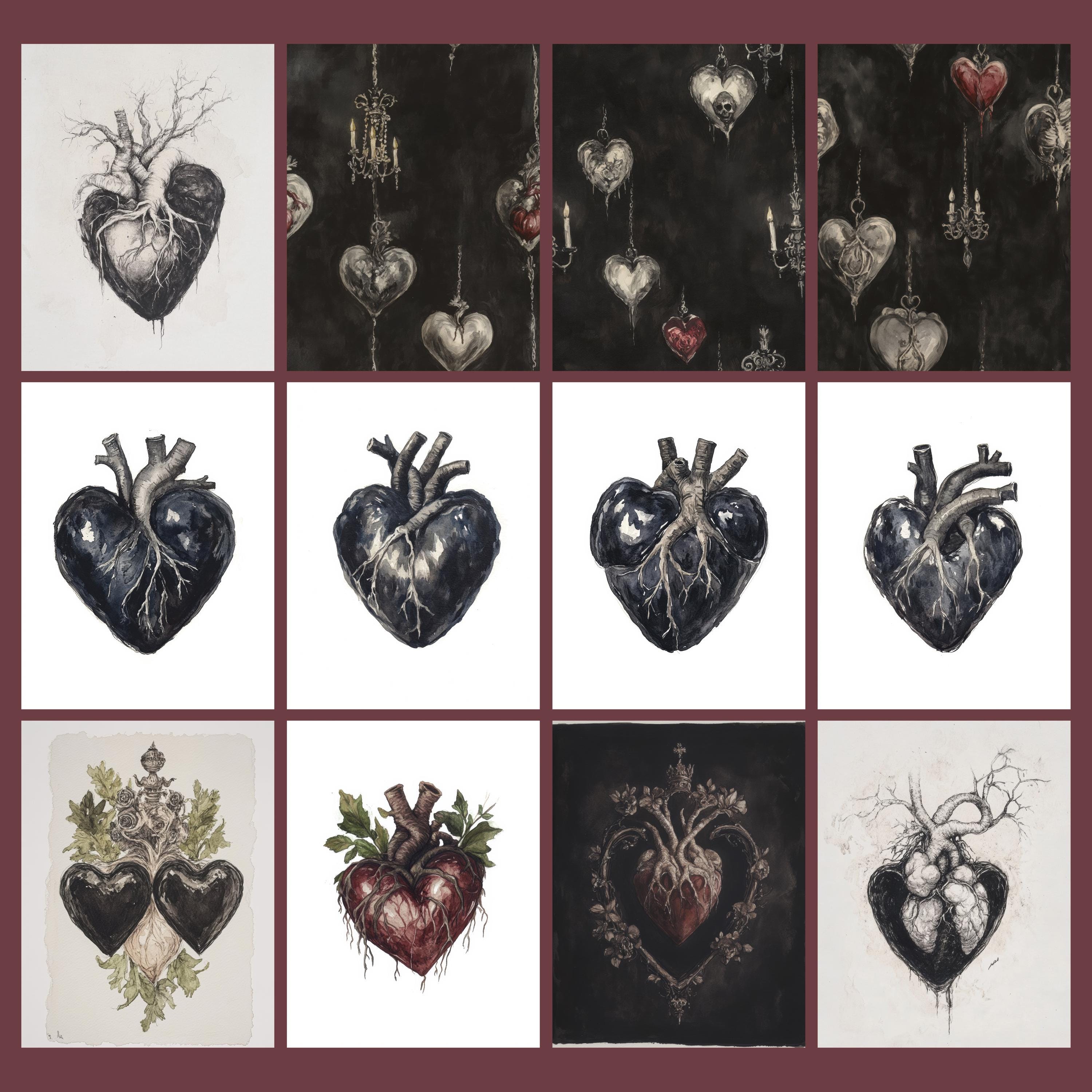 Dark Gothic Heart Journal Pages, Anatomical Digital Paper, Romantic ...