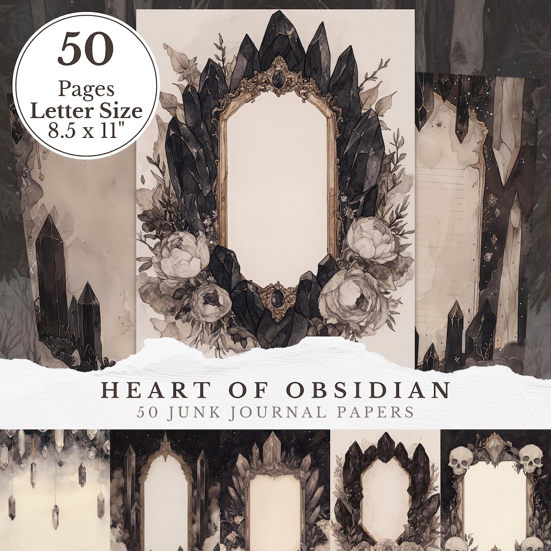 Heart of Obsidian Junk Journal Papers, Gothic Witch Digital Pages, Dark ...