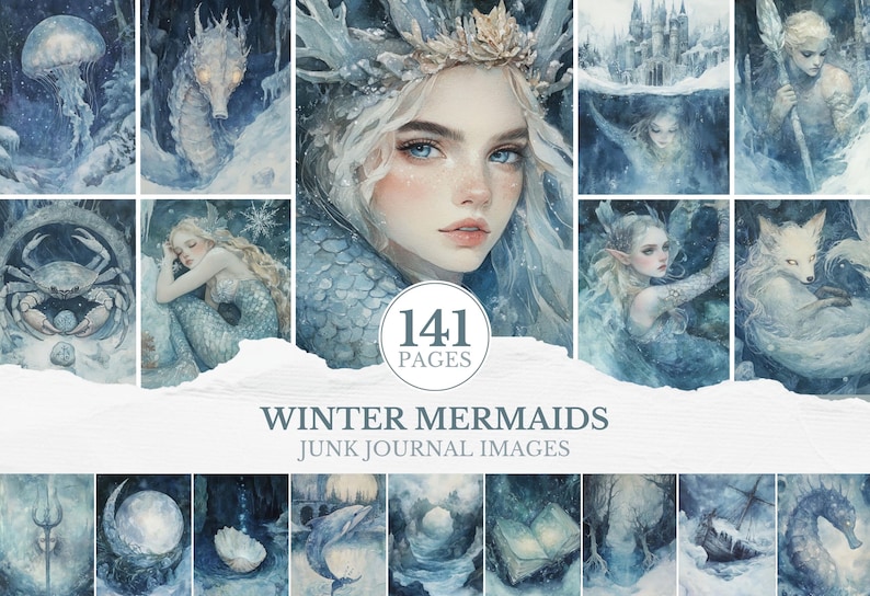 Magic Winter Mermaids Junk Journal Kit, Mystic Fantasy Junk Journaling ...