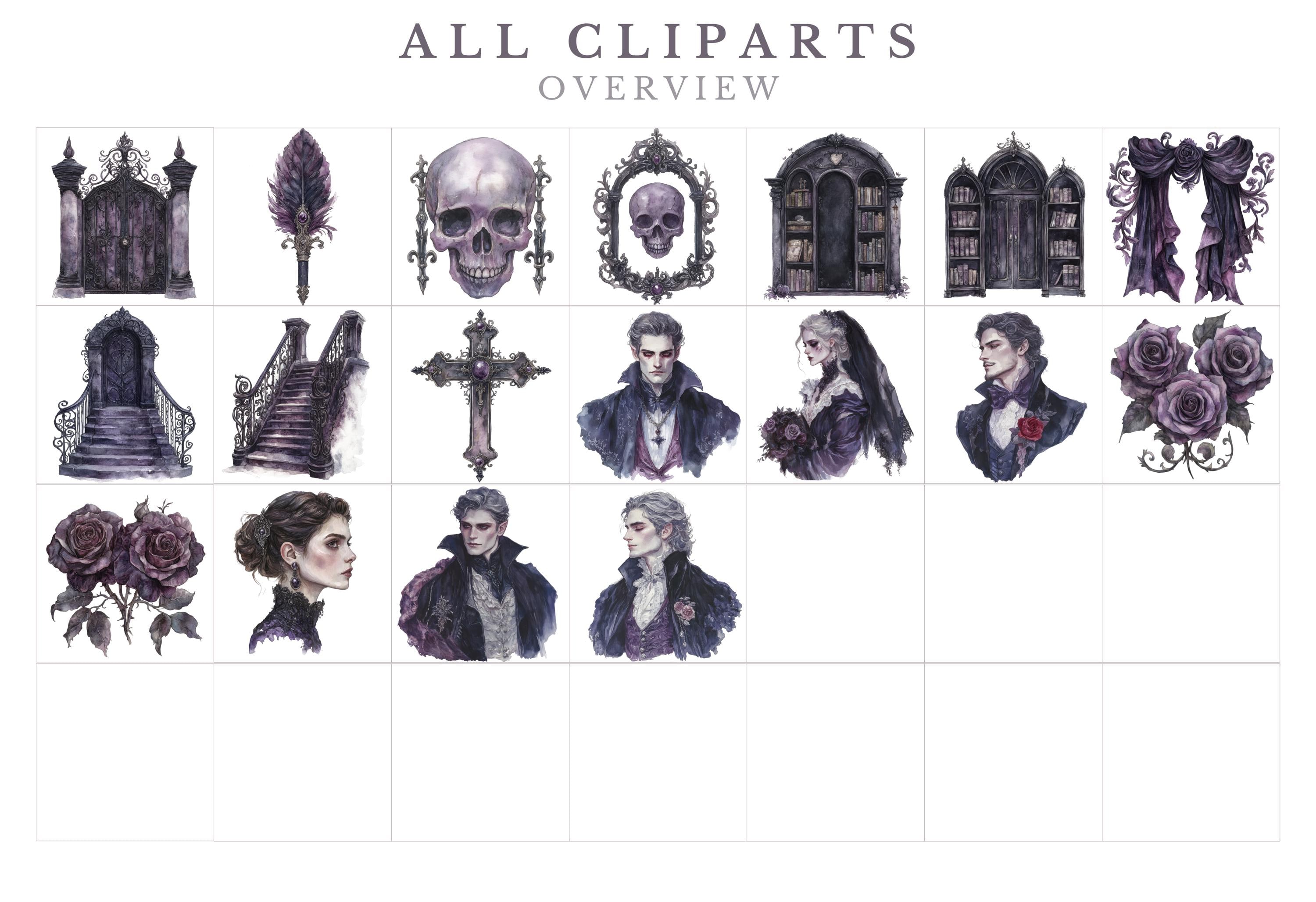 Purple Victorian Glamor Vampire Watercolor Clipart Bundle, Dark ...
