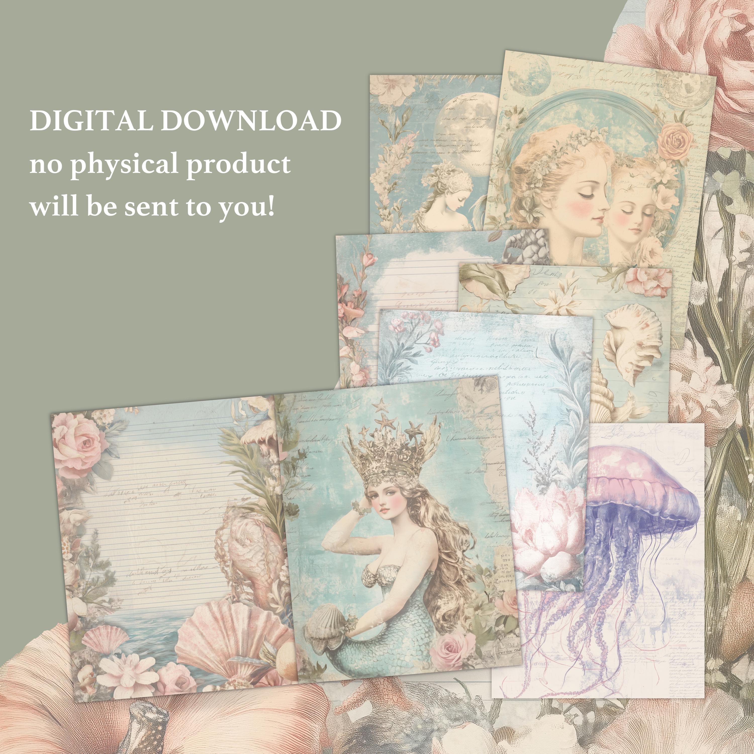Vintage Rococo Mermaid Junk Journal Pages, Printable Ocean Scrapbooking ...