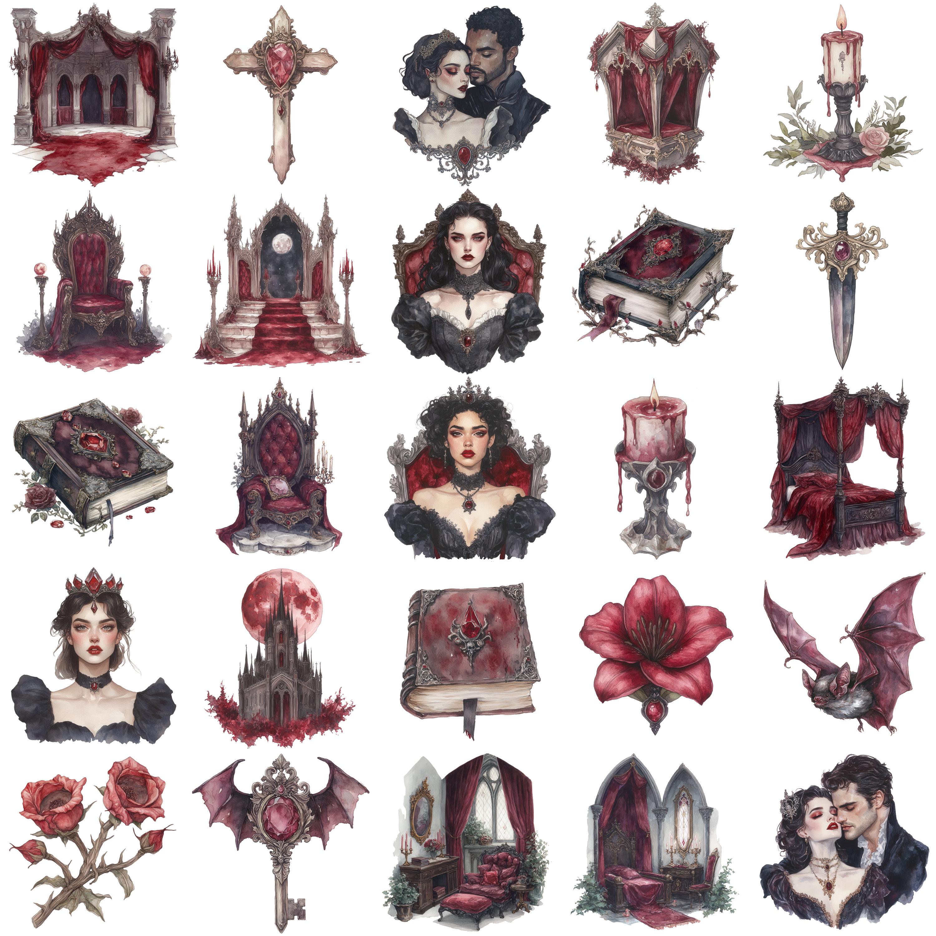 Gothic Vampire Clipart Bundle, Halloween Vampires Watercolor Clipart ...