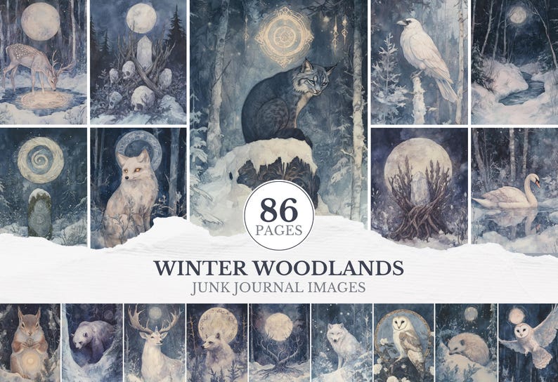 Mystic Winter Woodlands Junk Journal Ephemera, Snowy Forest Animals ...