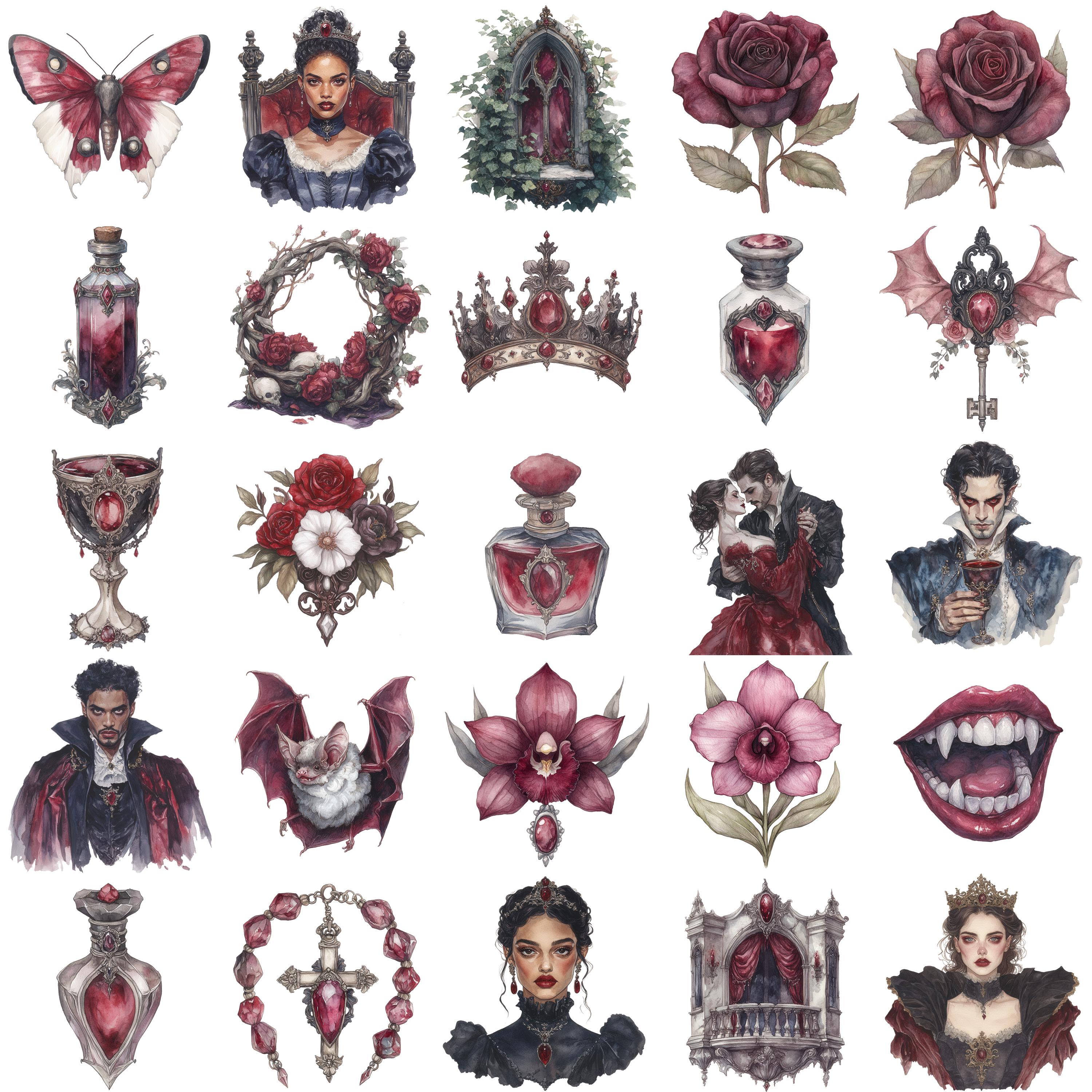 Gothic Vampire Clipart Bundle, Halloween Vampires Watercolor Clipart ...