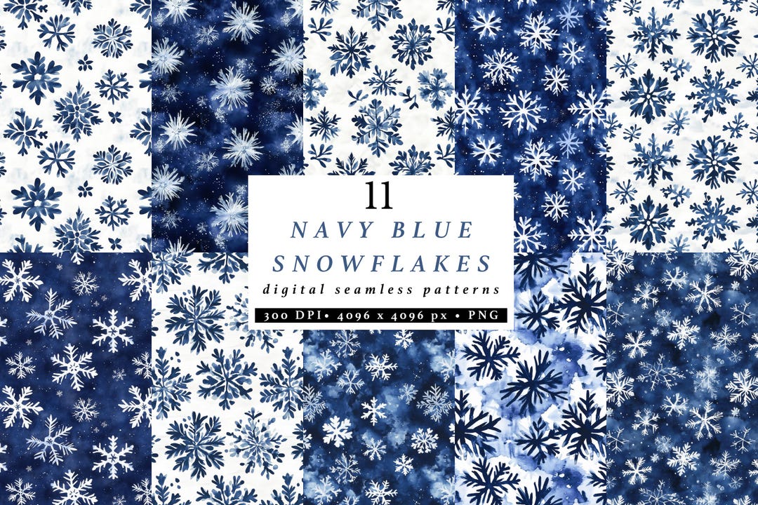 Navy Blue Watercolor Snowflake Seamless Winter Pattern, Printable Junk ...