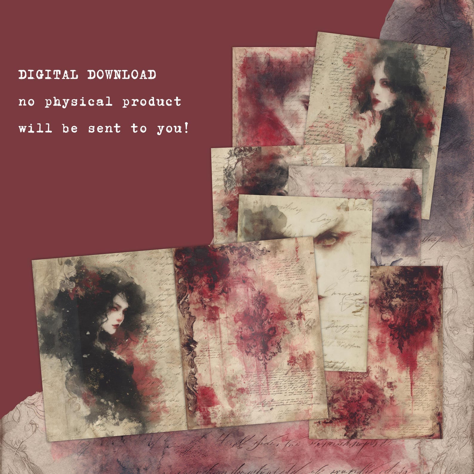 Gothic Vampire Junk Journal Pages, Vampire Printable Paper, Dark ...