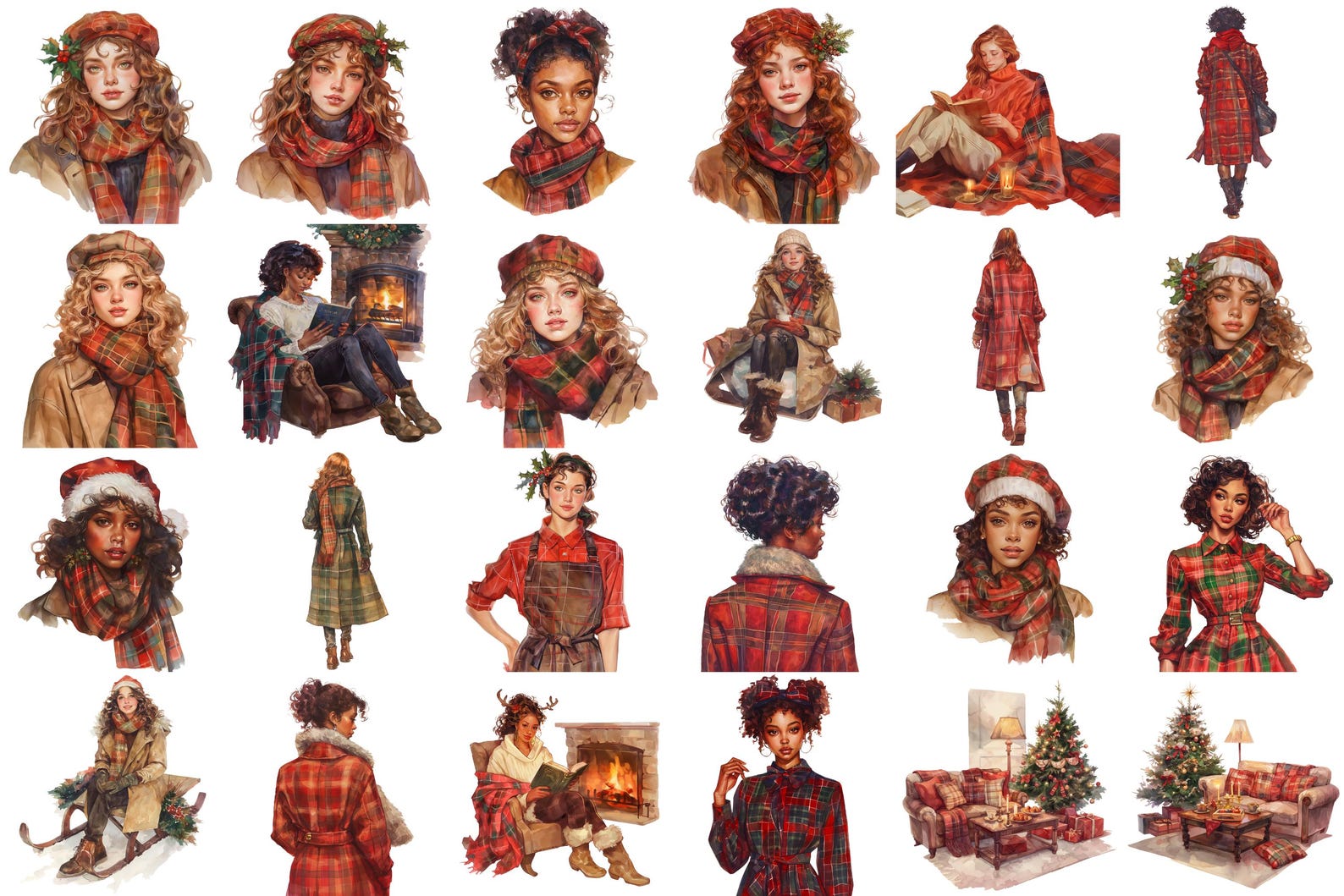 Plaid Christmas Clipart Bundle, Traditional Christmas Png Downloadable ...
