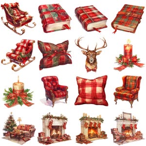 Plaid Christmas Clipart Bundle, Traditional Christmas Png Downloadable ...