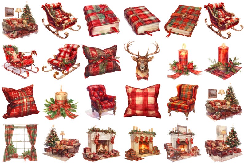 Plaid Christmas Clipart Bundle, Traditional Christmas Png Downloadable ...