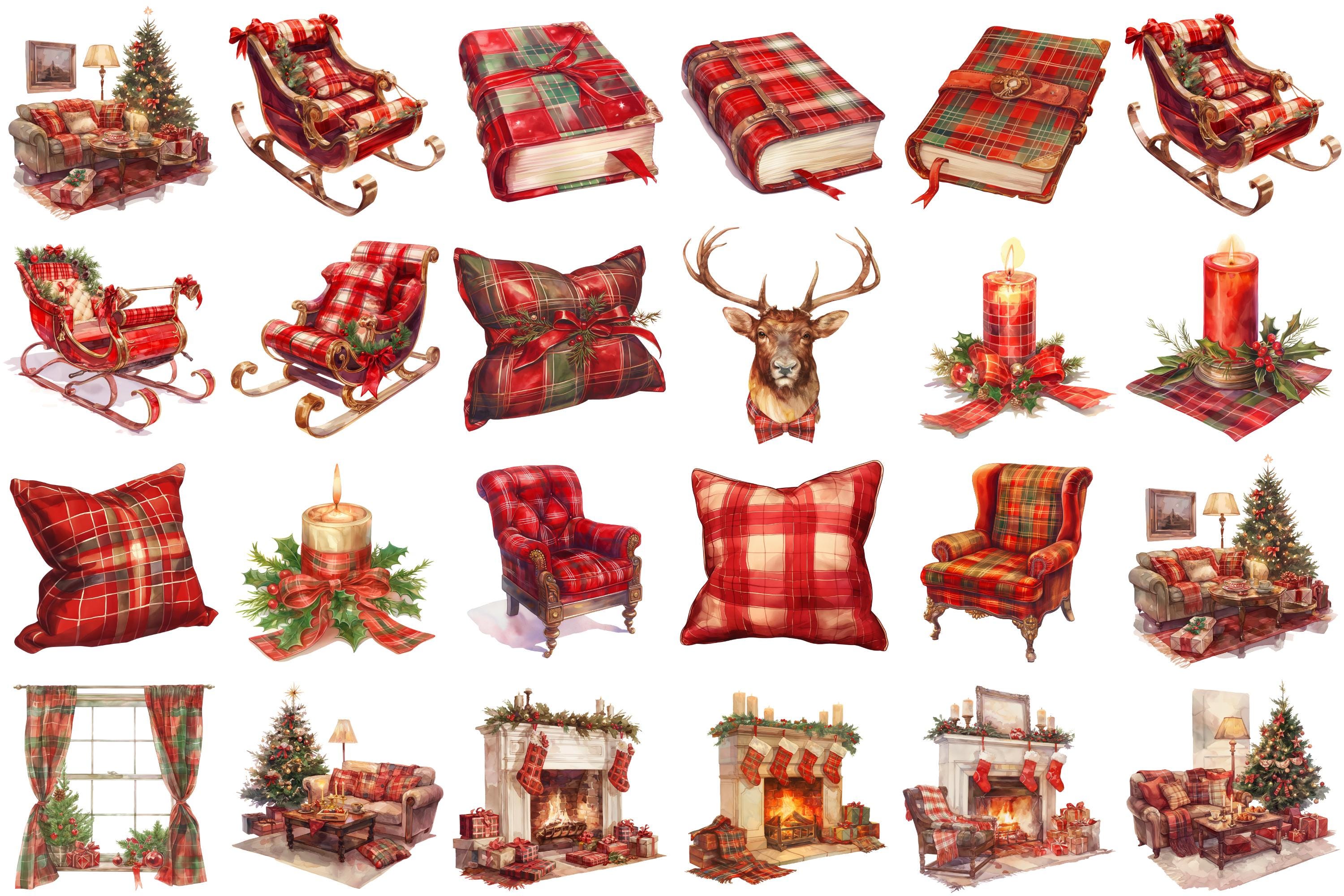 Plaid Christmas Clipart Bundle, Traditional Christmas Png Downloadable ...