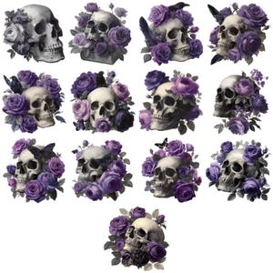 Purple Floral Goth Skull Clipart Bundle Gothic Vintage Victorian ...
