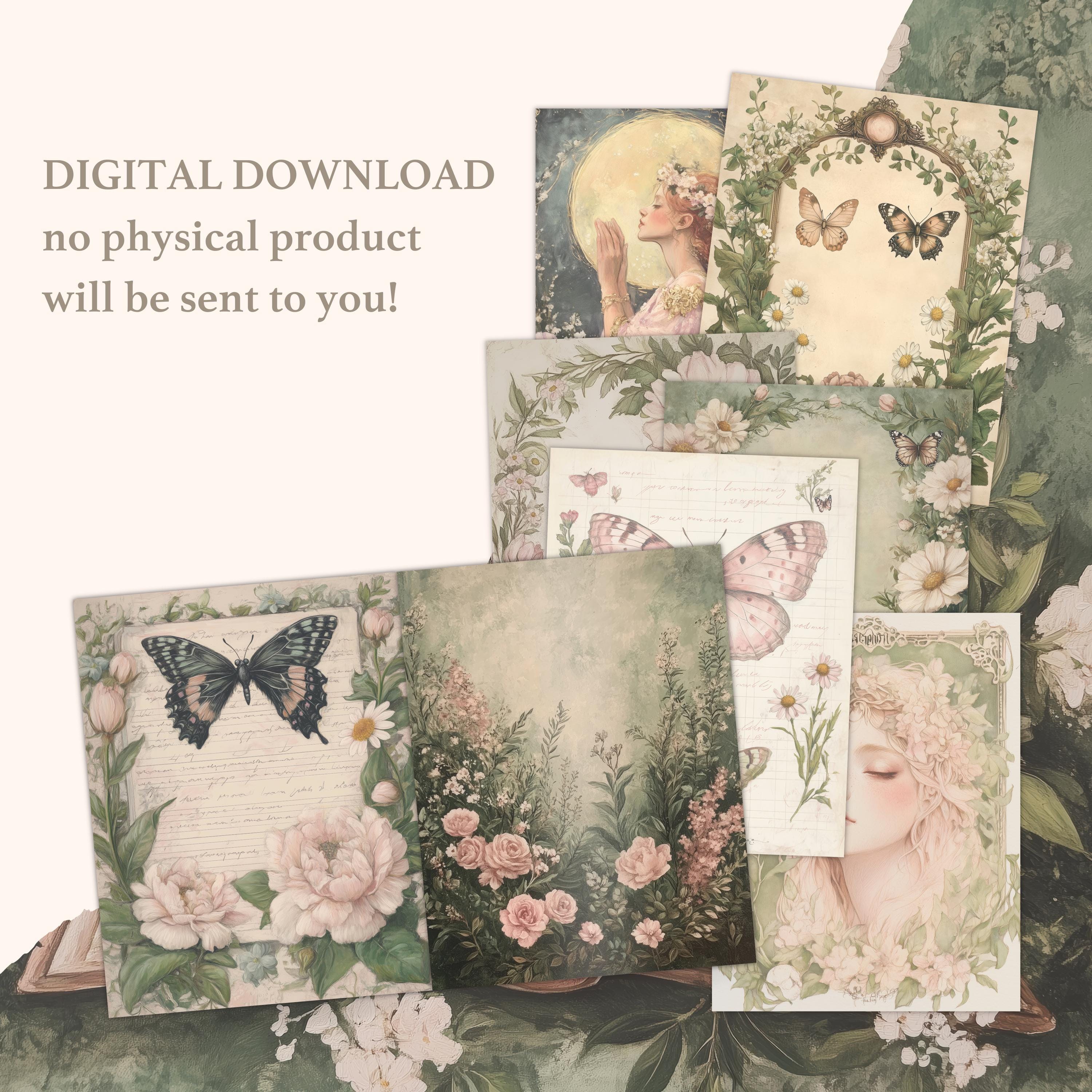 Printable Fairy Junk Journal Pages, Vintage Spring Floral Collage Paper ...