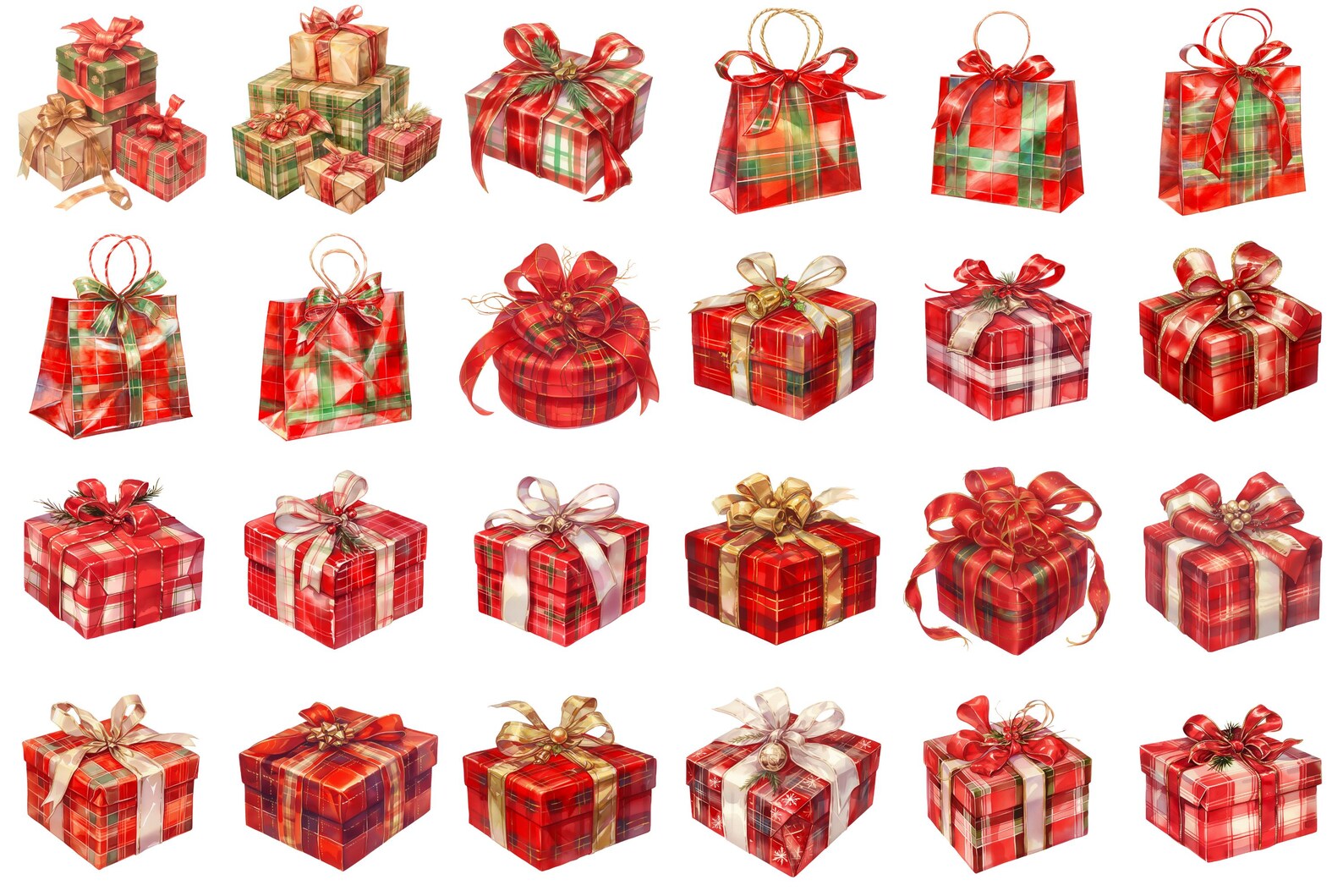 Plaid Christmas Clipart Bundle, Traditional Christmas Png Downloadable ...