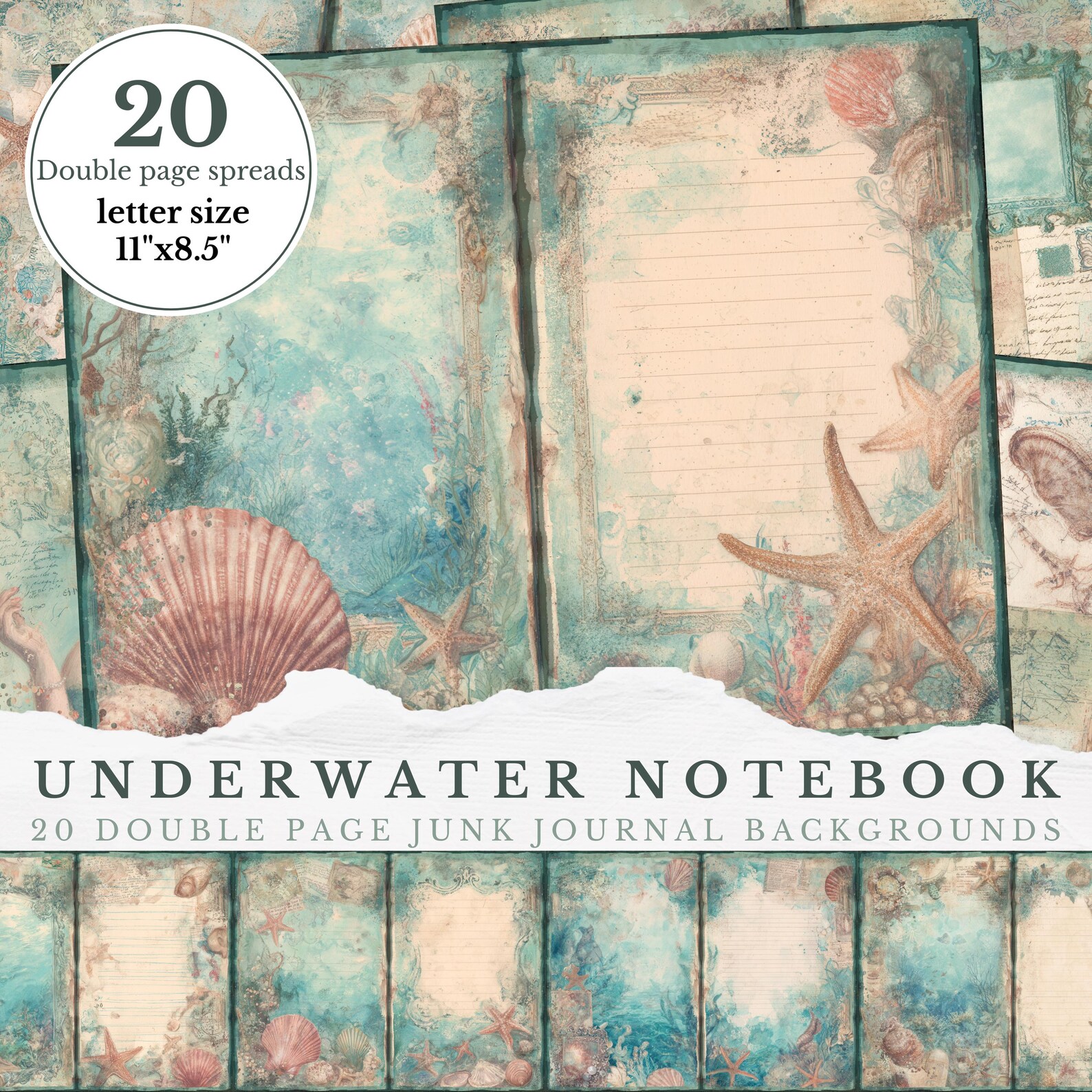 Underwater Junk Journal Pages, Vintage Ocean Printable Paper, Mermaid ...