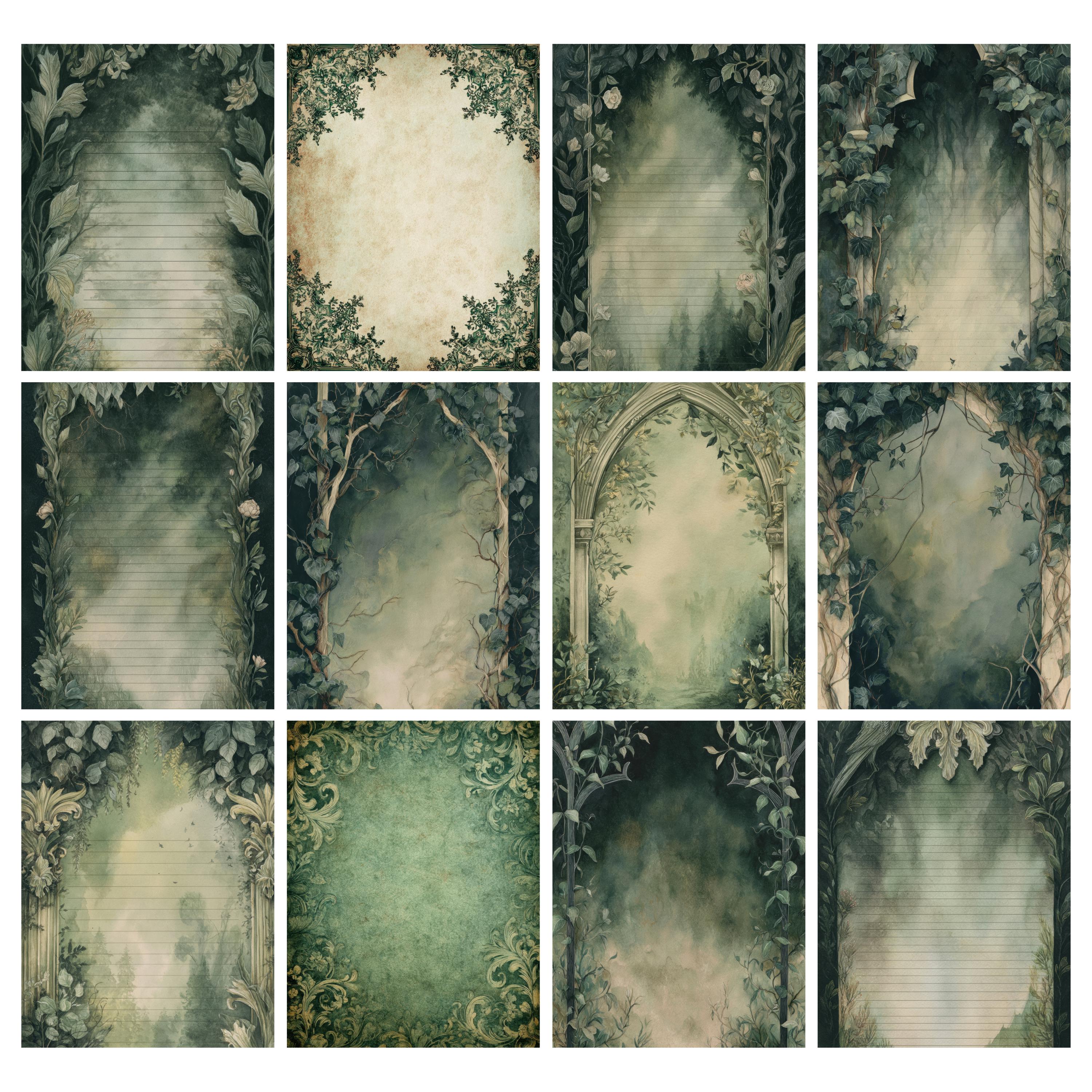 Green Medieval Junk Journal Papers, Medieval Scrapbooking Background ...