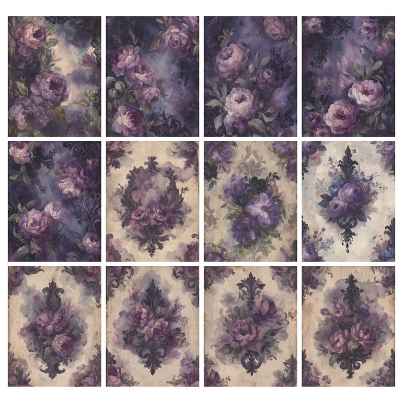 Baroque Botanical Digital Paper Purple Floral Papers, Pretty ...
