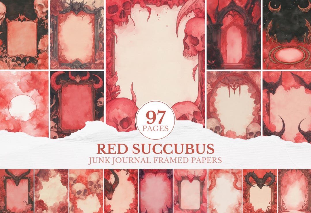 Red Succubus Junk Journal Framed Papers, Gothic Demon Frames, Dark ...