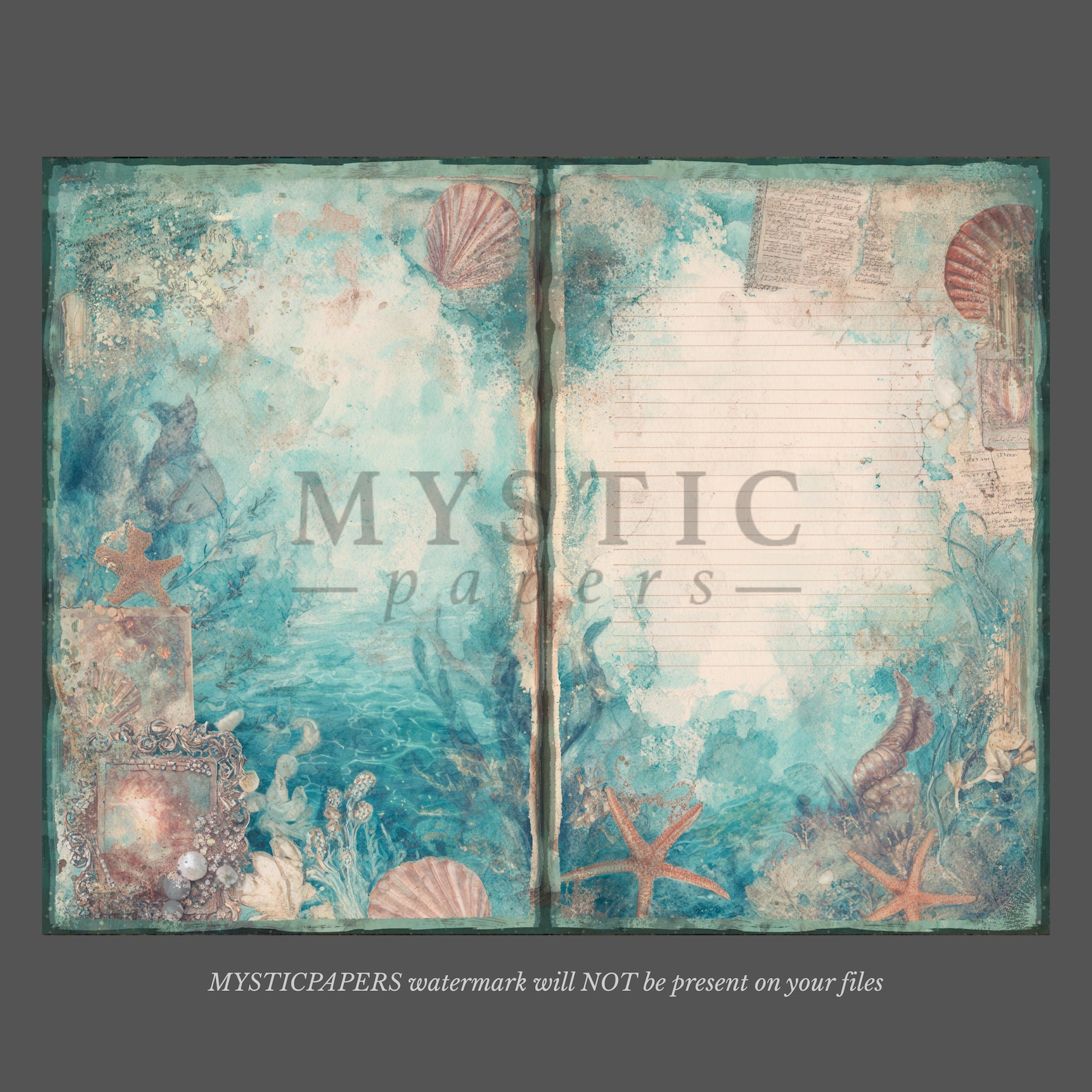 Underwater Junk Journal Pages, Vintage Ocean Printable Paper, Mermaid ...