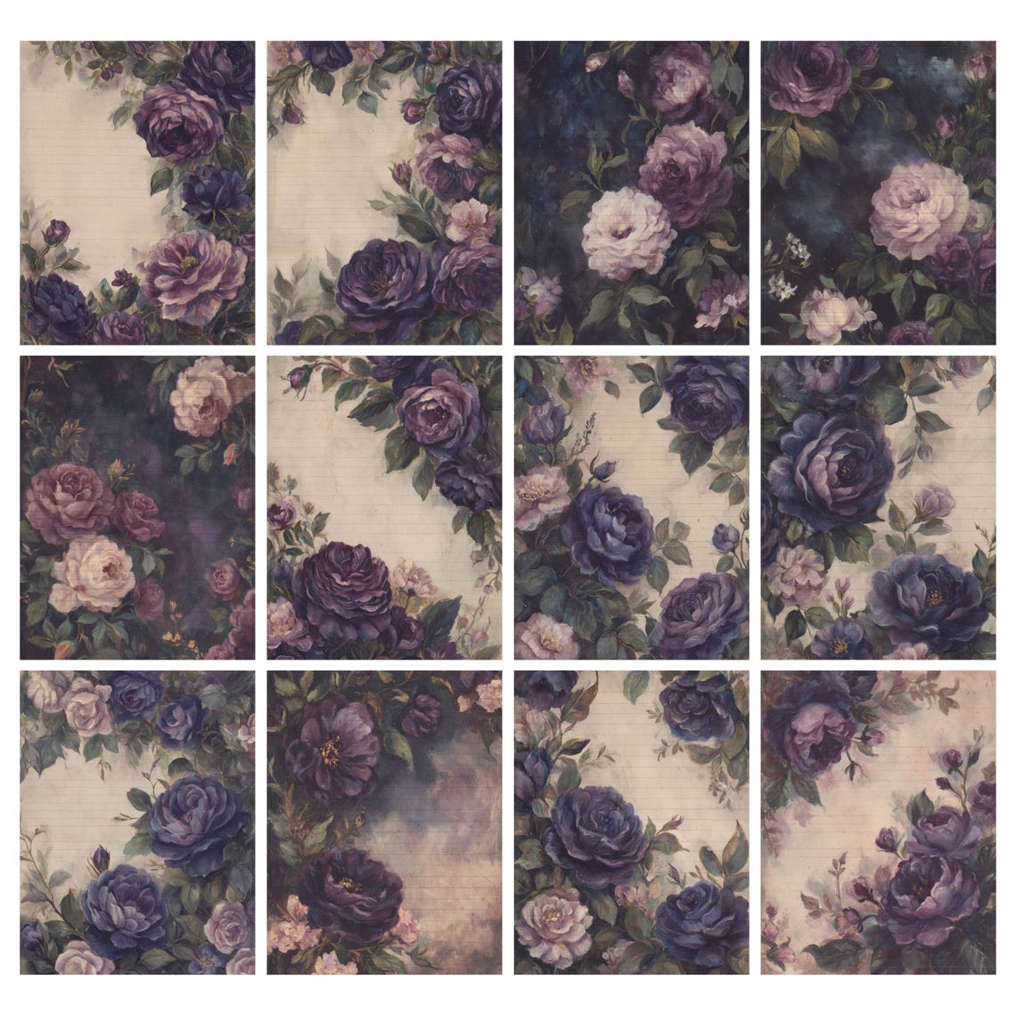 Baroque Botanical Digital Paper Purple Floral Papers, Pretty ...