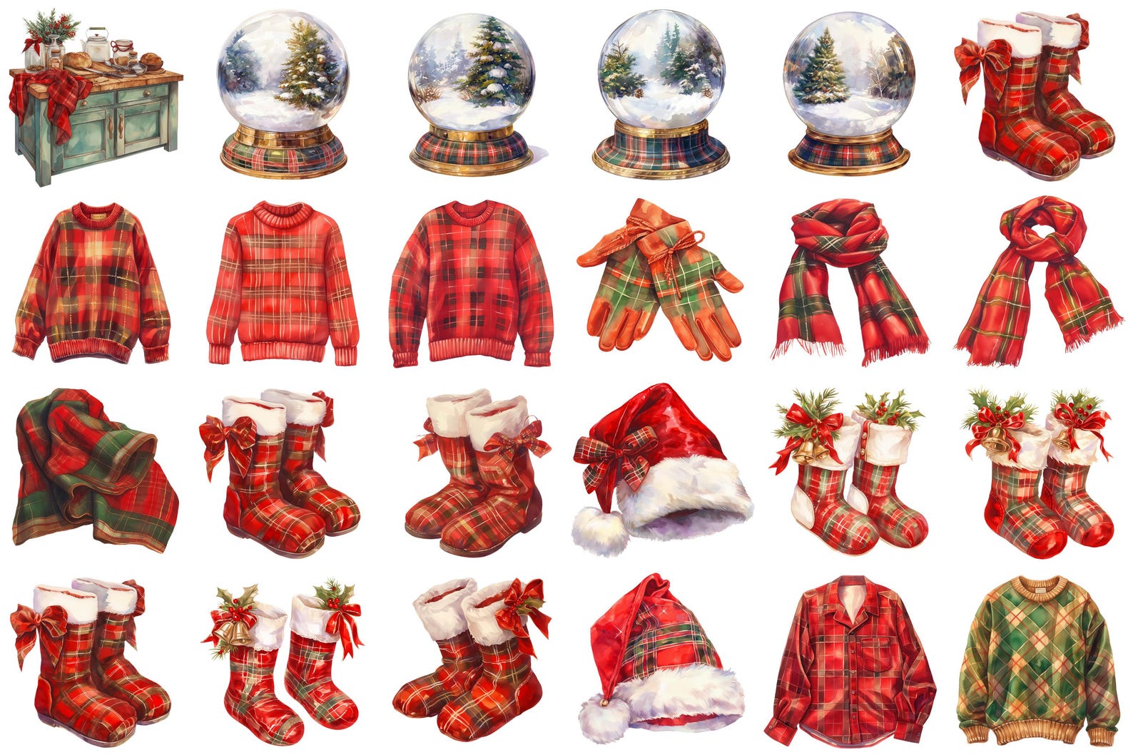 Plaid Christmas Clipart Bundle, Traditional Christmas Png Downloadable ...