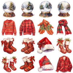 Plaid Christmas Clipart Bundle, Traditional Christmas Png Downloadable ...