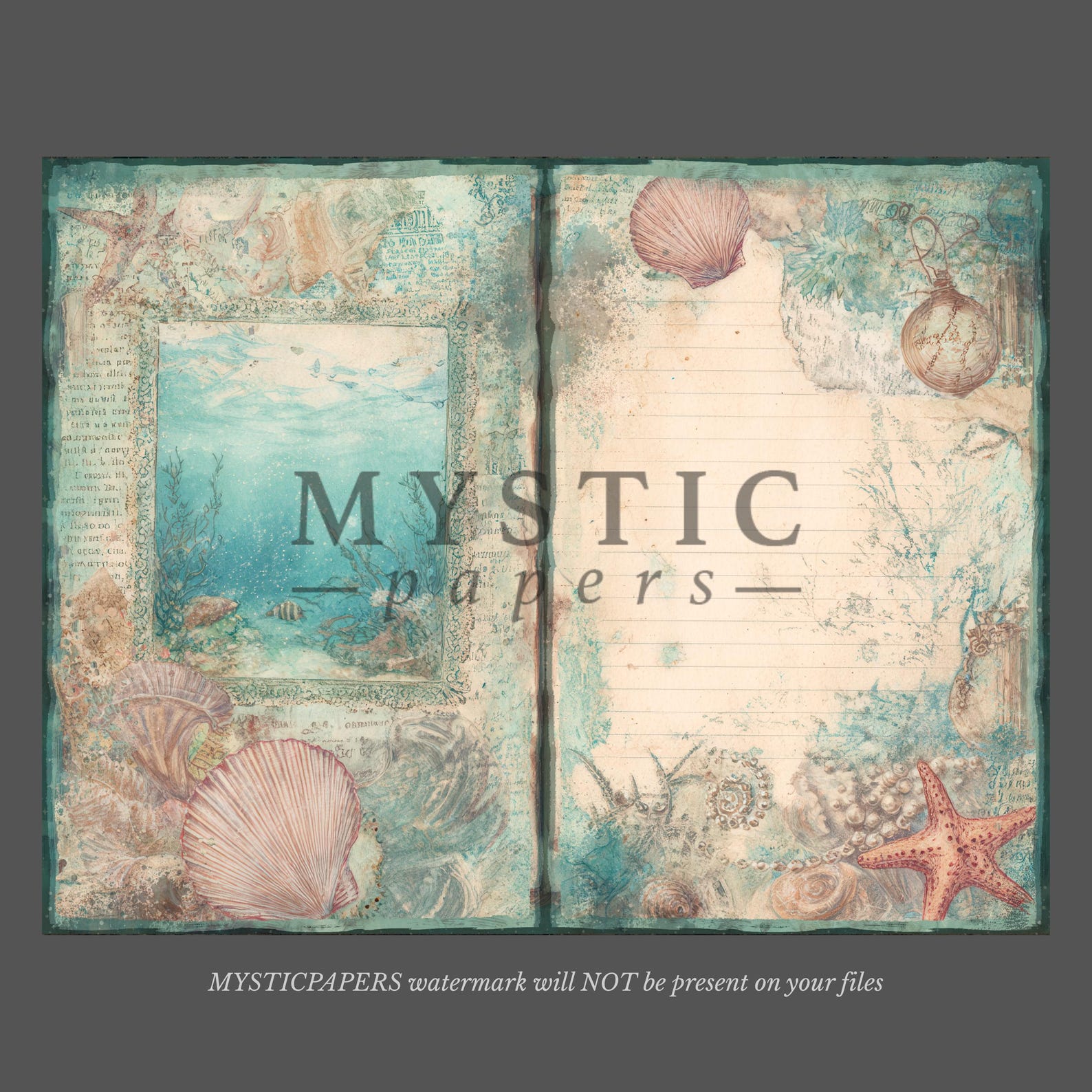 Underwater Junk Journal Pages, Vintage Ocean Printable Paper, Mermaid ...