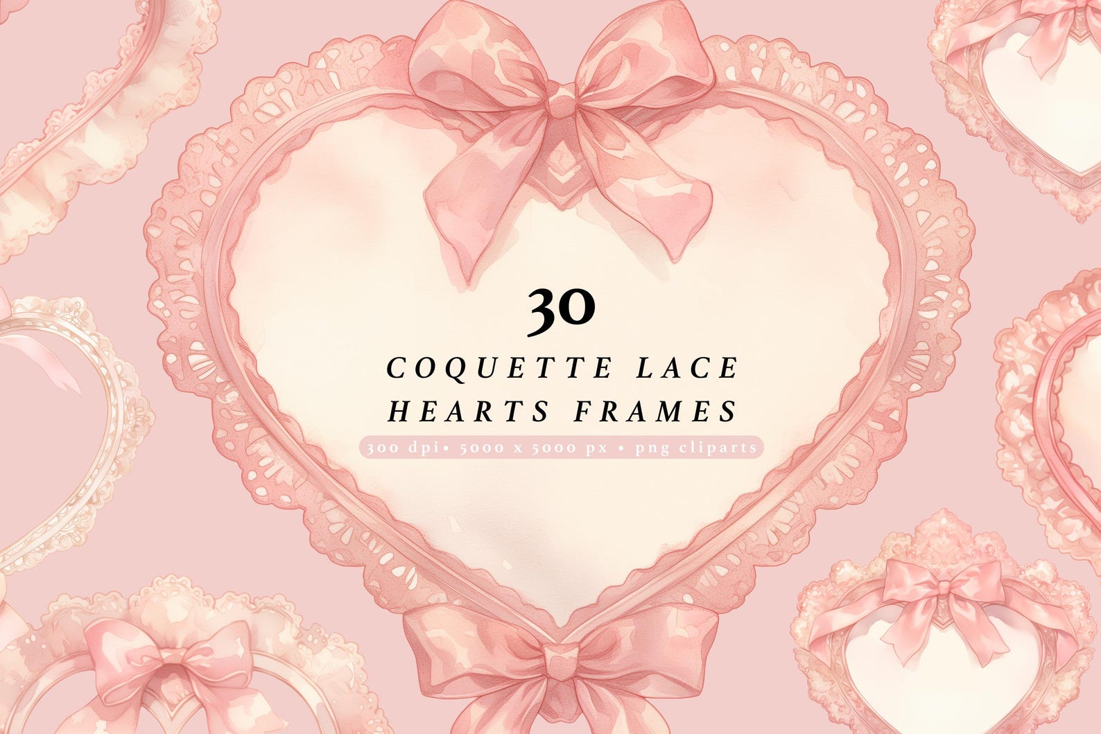 Pink Coquette Heart Frame Clipart Set, Romantic Bow Border Frames, Lace ...