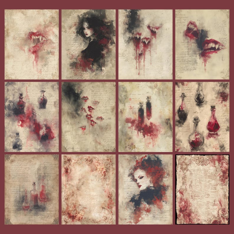 Gothic Vampire Junk Journal Pages, Vampire Printable Paper, Dark ...