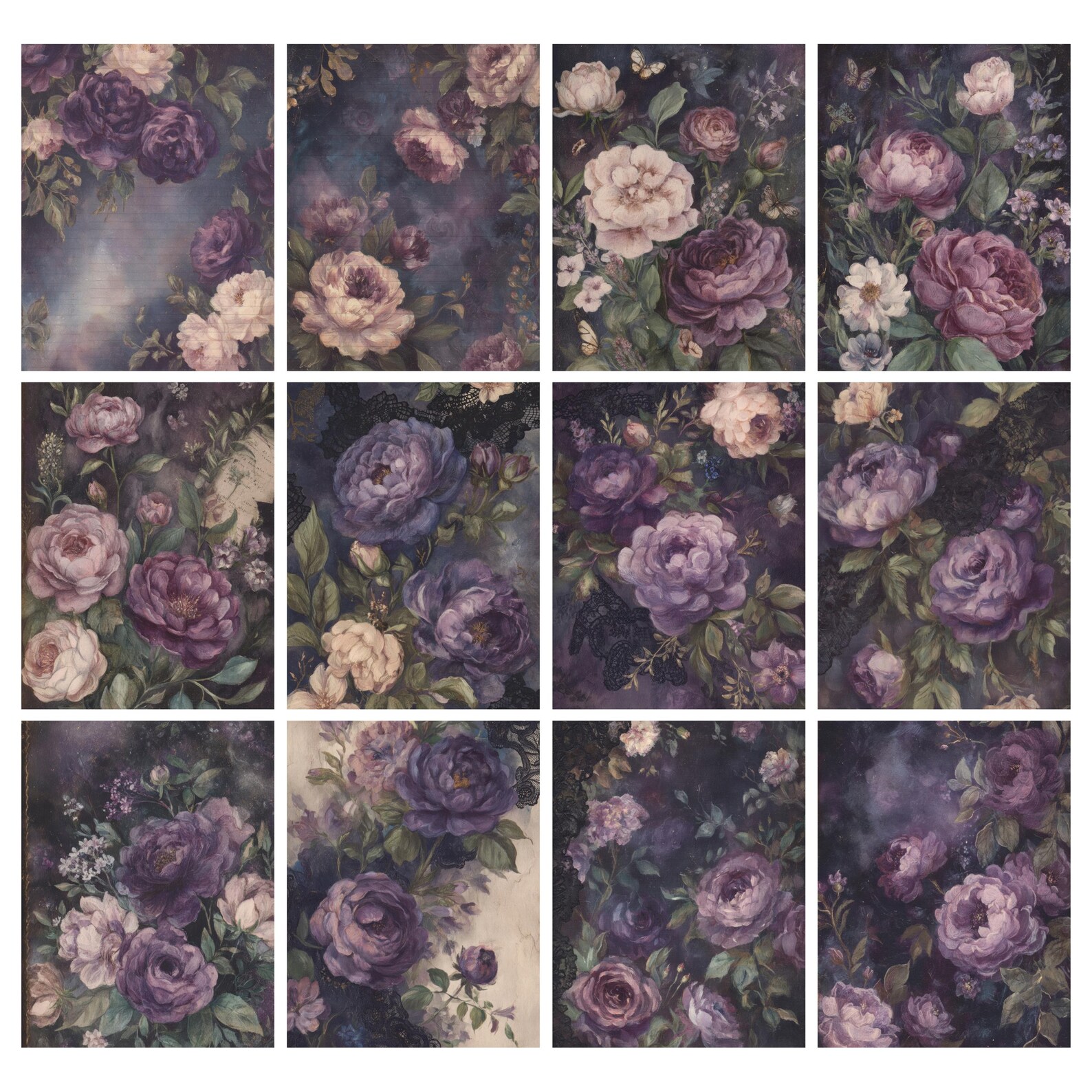 Baroque Botanical Digital Paper Purple Floral Papers, Pretty ...