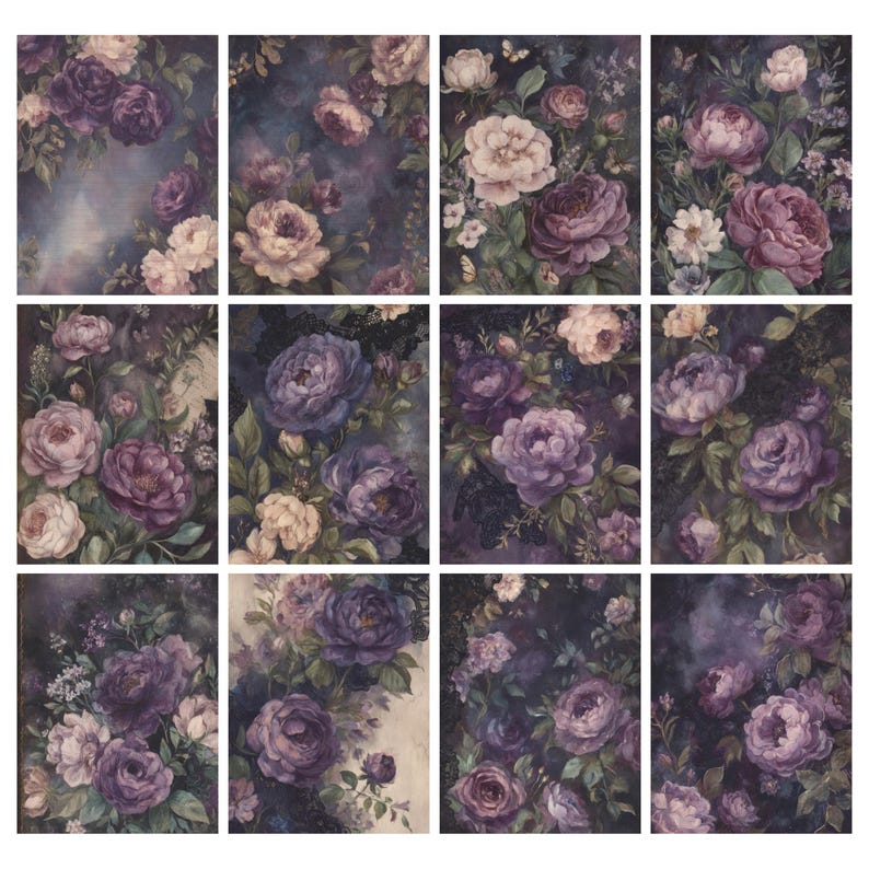 Baroque Botanical Digital Paper Purple Floral Papers, Pretty ...