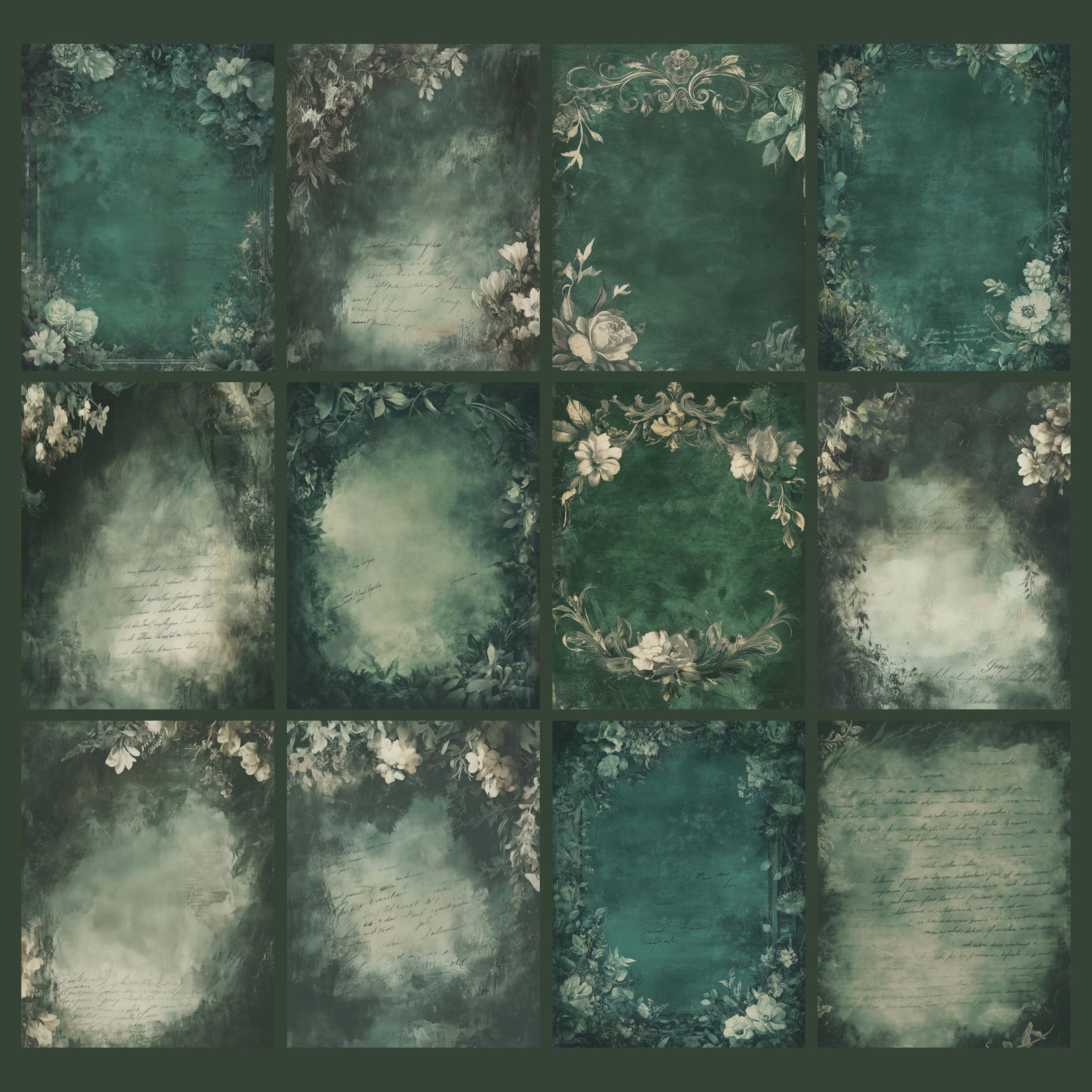 Printable Green Junk Journal Pages, Grunge Botanical Scrapbooking Paper ...