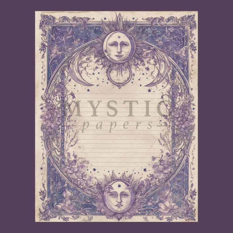 Purple Celestial Writing Paper Background, Printable Grimoire Blank ...